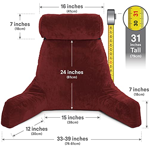 Husband Pillow Combo - Backrest Pillow with Arms : XXL Maroon & Lap Desk Bed Tray : Pink - Memory Foam Reading Pillows for Bed w/Removable Neck Roll & Laptop Bed Tray Table