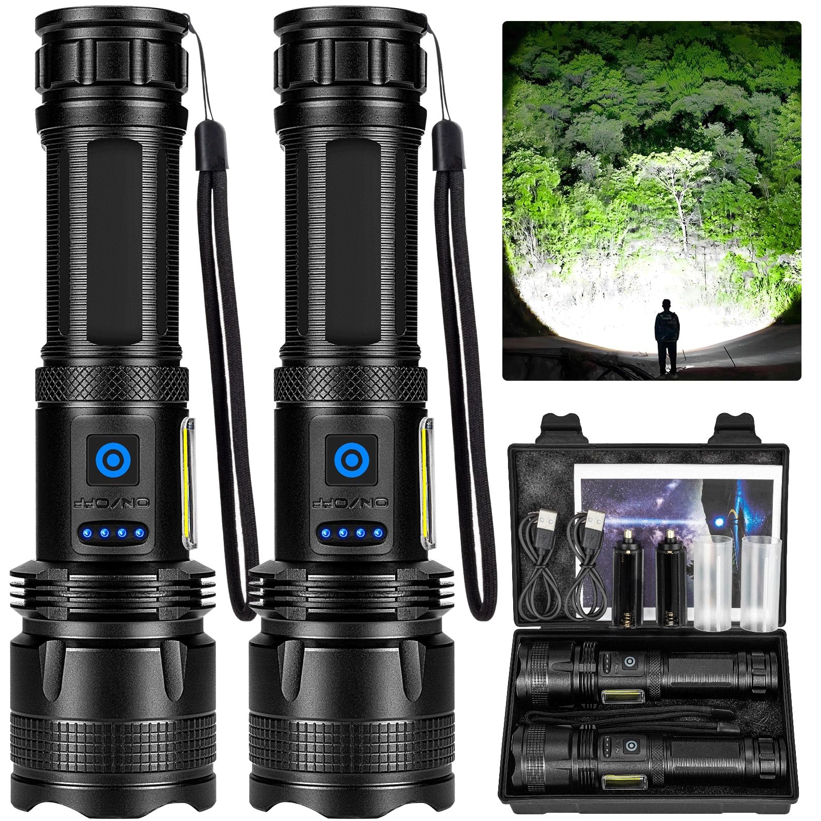 MIXILIN Rechargeable LED Flashlights High Lumens, 990,000 Lumens Super Bright Flashlight with 7 Modes, Powerful Multifunctional Flashlights for Home Camping Emergencies - 2 Pack