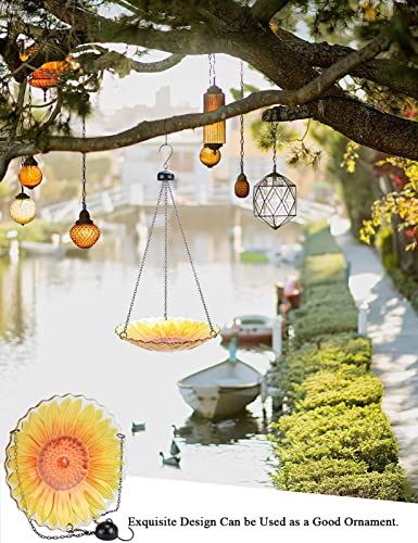MUMTOP Hanging Bird Bath Outdoor Glass Bird Baths Sunflower Bird Feeder with Water Ripple Rim 11 Inch for Garden Yard Patio Decor