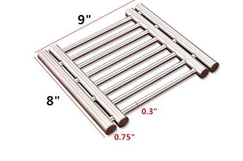 Leoyoubei 8x9 Metal expands Trivet Wite from 9" to 15" Multi-Purpose Spoon Rest and Kitchen Table mats Shrink Pads Non-Sliding hot pad and Pot Holder (Silver x 2)