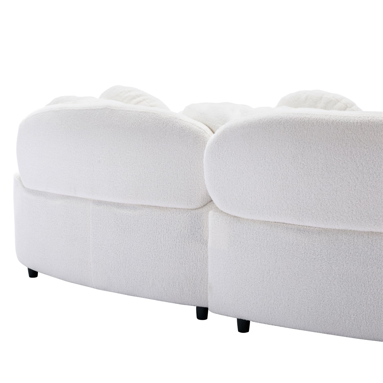 Polibi 103.9" L Modern Sofa with 3 Pillows, Velvet Upholstered Couch Unique Curved Shape for Living Room, Bedroom, Office, Beige