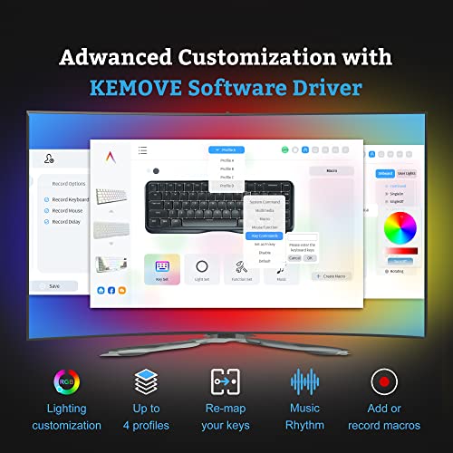 KEMOVE K68 60% Wireless Mechanical Gaming Keyboard Supports 2.4G/Bluetooth5.0/USB-C, Light Strip RGB Backlit Hot-Swappable 68 Keys Wired Keyboard for Mac Windows, Gateron Silver Pro Switches