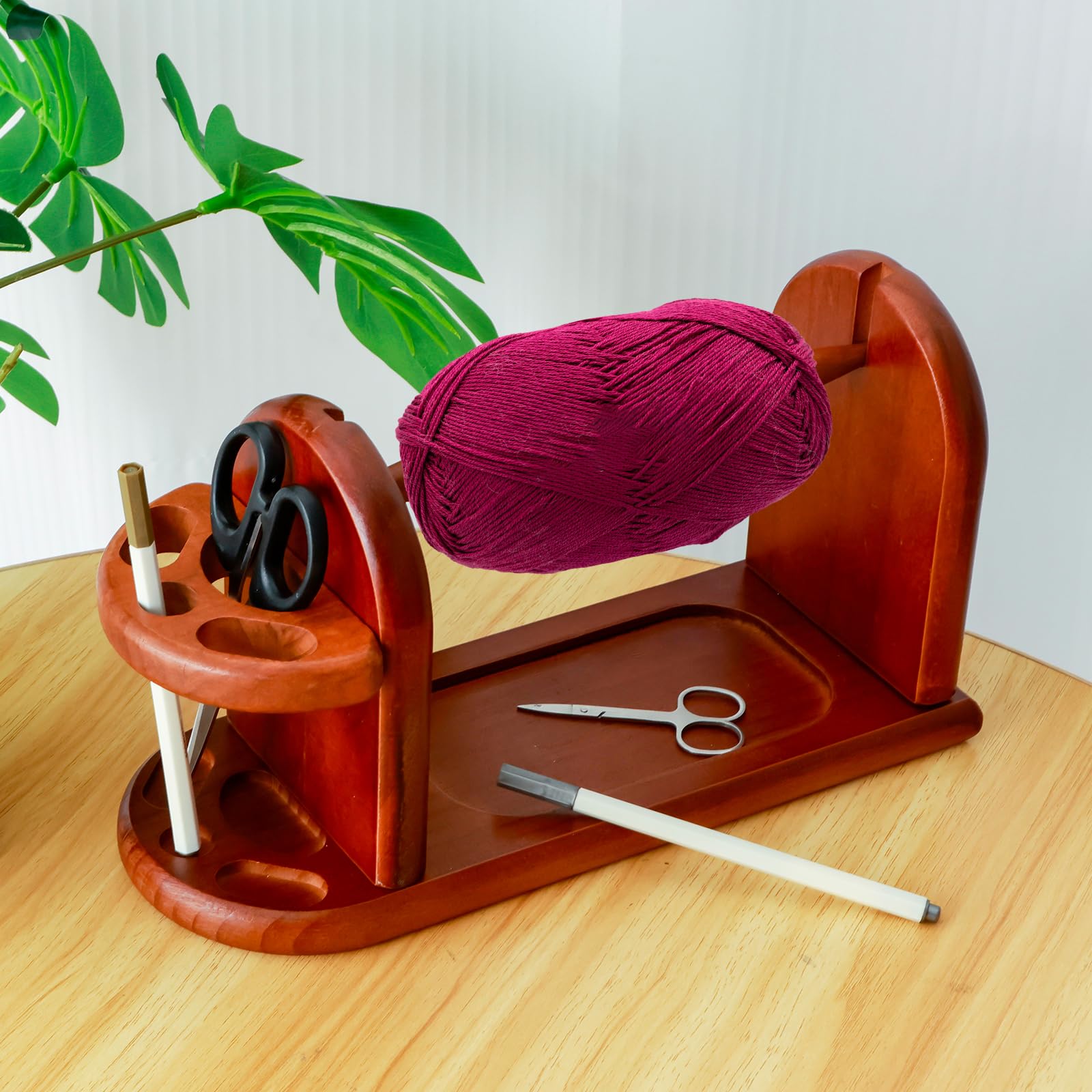 PieJoFpy Wooden Yarn Ball Holder Knitting Crochet Yarn Rack Stand with Slots Horizontal Yarn Spinner Stable Yarn Ball Dispenser Wood Yarn Spinner Holder for Crochet and Knitting