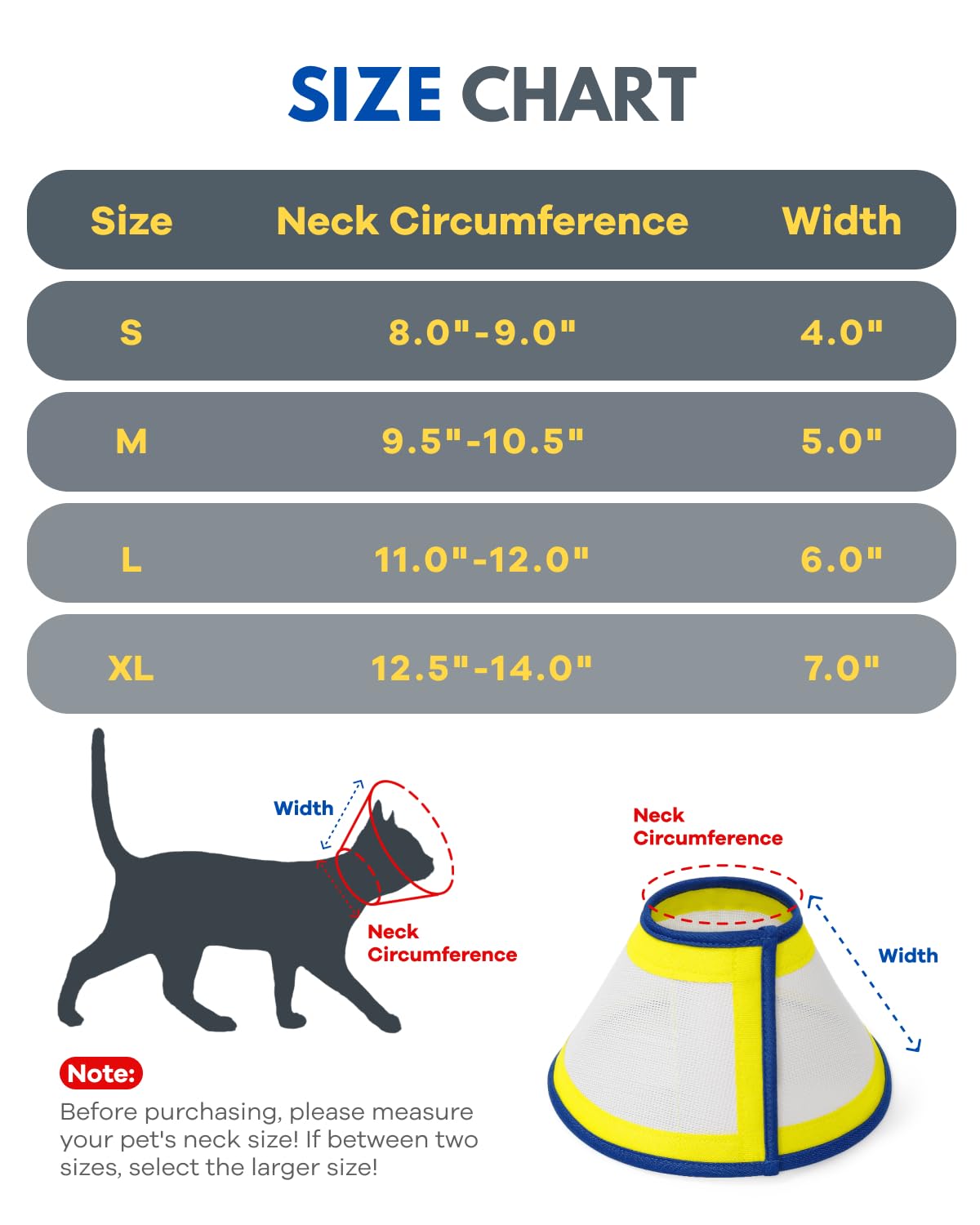MIDOG Cat Cone, Protective Adjustable Pet Cone Collar for After Surgery, Soft Cat Recovery Collar to Stop Licking Wounds, Comfortable Lightweight E-Collar for Cat Kitten, Not Block Vision (Yellow, M)