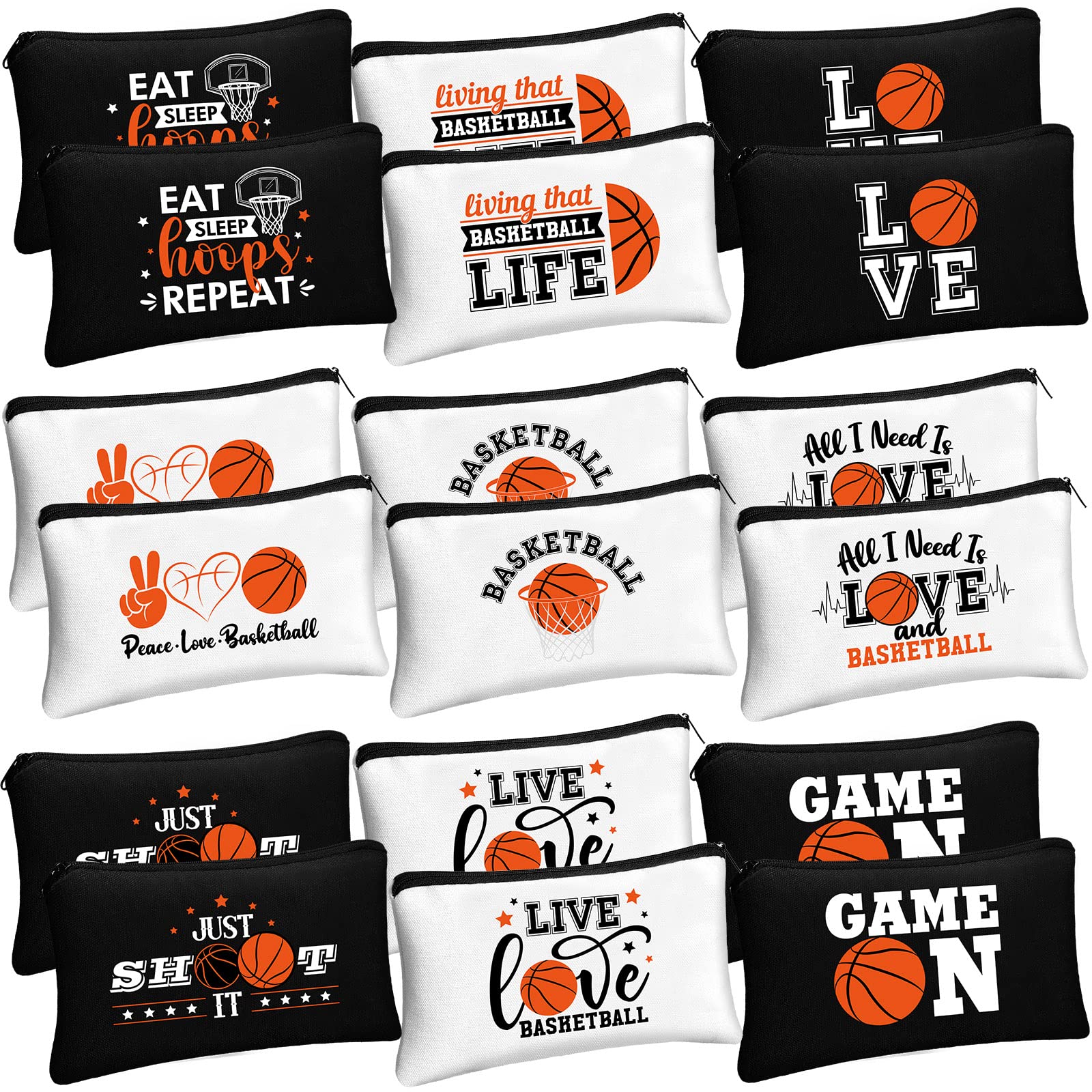 Moukeren 18 Pcs Basketball Gifts Basketball Makeup Bag Accessories Funny Travel Basketball Bags for Teen Cosmetic Zipper Pouch for Team Players Lover, 8.27 x 5.12 Inch(Classic Style)