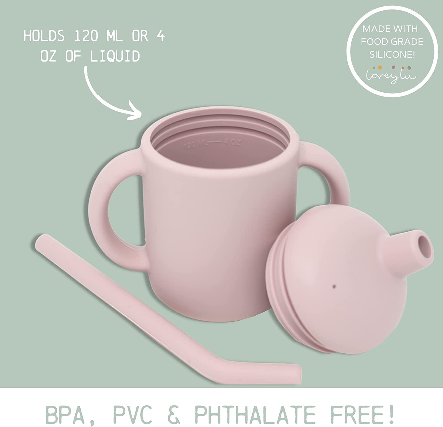 LoveyLu Silicone Sippy Cup Toddler Cup With Straw, Spill Proof Soft Spout Cup With Handles, Drop Proof, No Spill, Microwave, Dishwasher and Freezer Safe, (Blush) 2 Pack