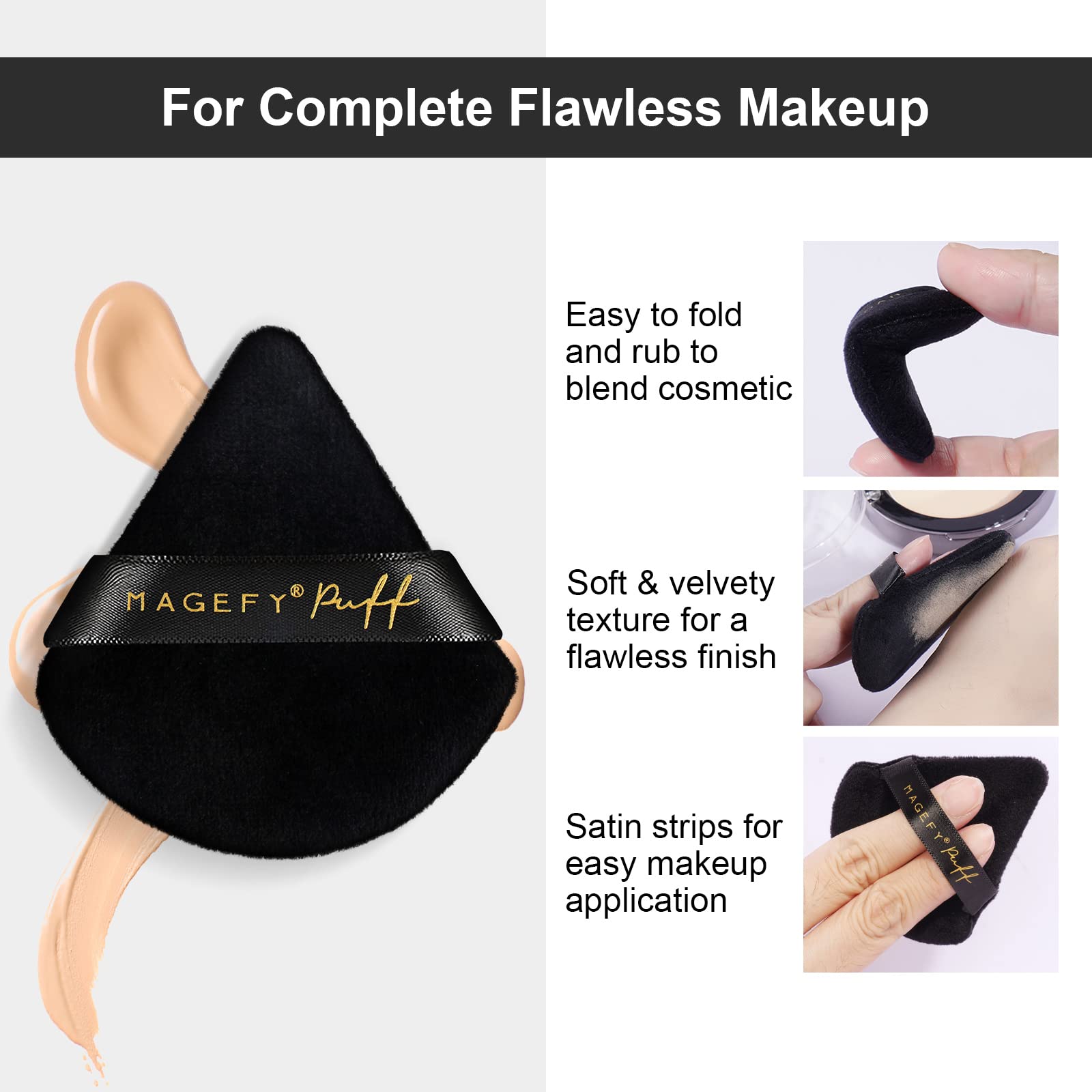MAGEFY 6 Pieces Powder Puff Triangle Makeup Puff Soft Powder Puffs for Face Powder Cosmetic Foundation Beauty Puff Makeup Tool (White & Black)
