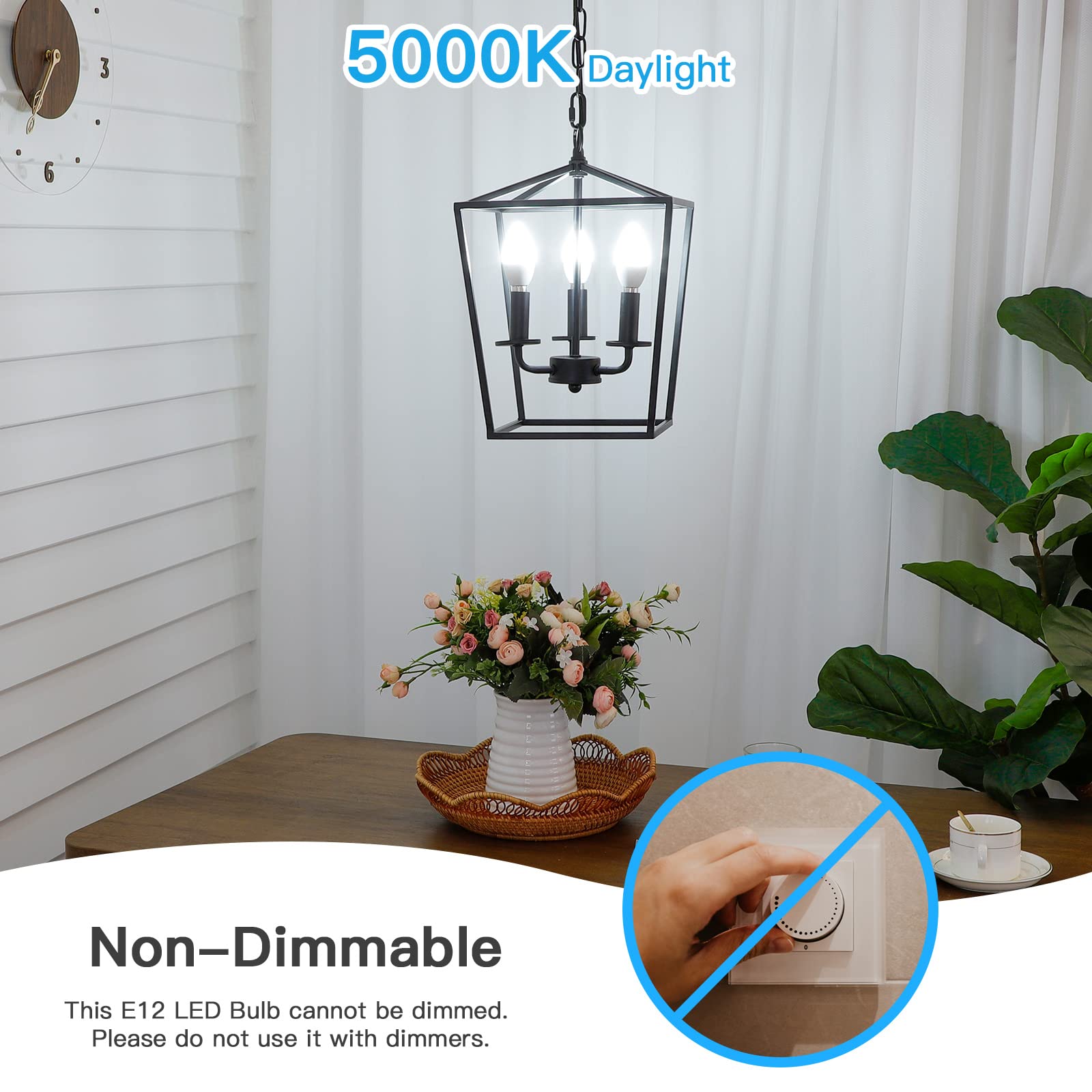 MAXvolador E12 LED Candelabra Light Bulbs 60W Equivalent, Daylight White 5000K 600 Lumen Chandelier Bulb, 6W B11 Candle Base, Non-Dimmable, Pack of 6