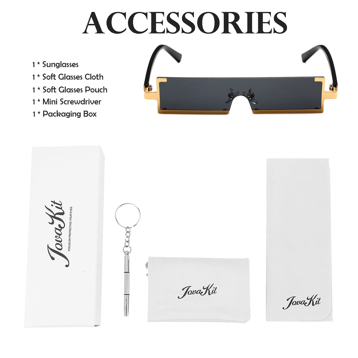 JOVAKIT Monolithic Rimless Rectangle Sunglasses for Women Men Vintage Retro Half Metal Frame Sun Glasses UV400 Protection (Gold/Grey)