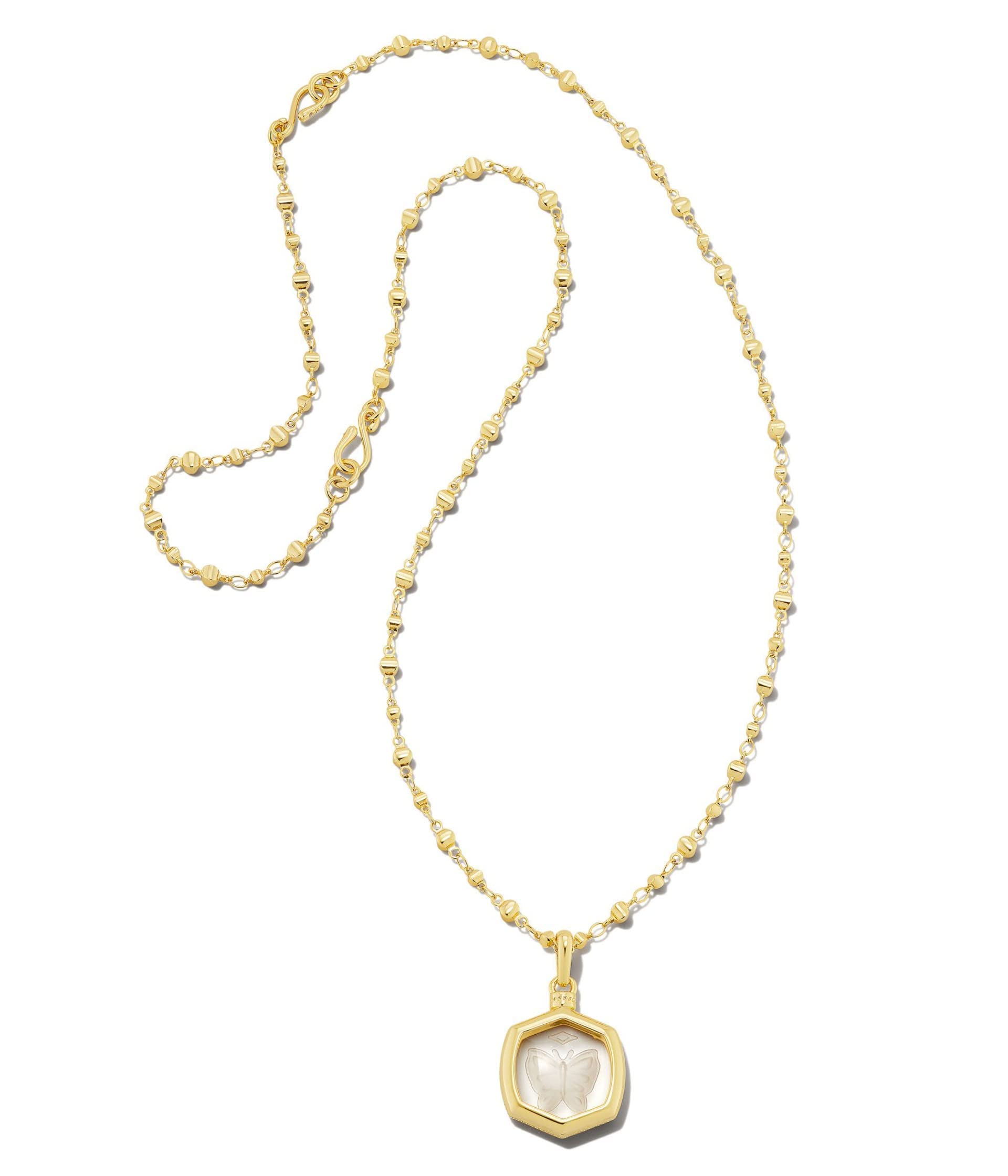 Kendra Scott Davie Intaglio Pendant Necklace Gold Clear Glass Butterfly One Size