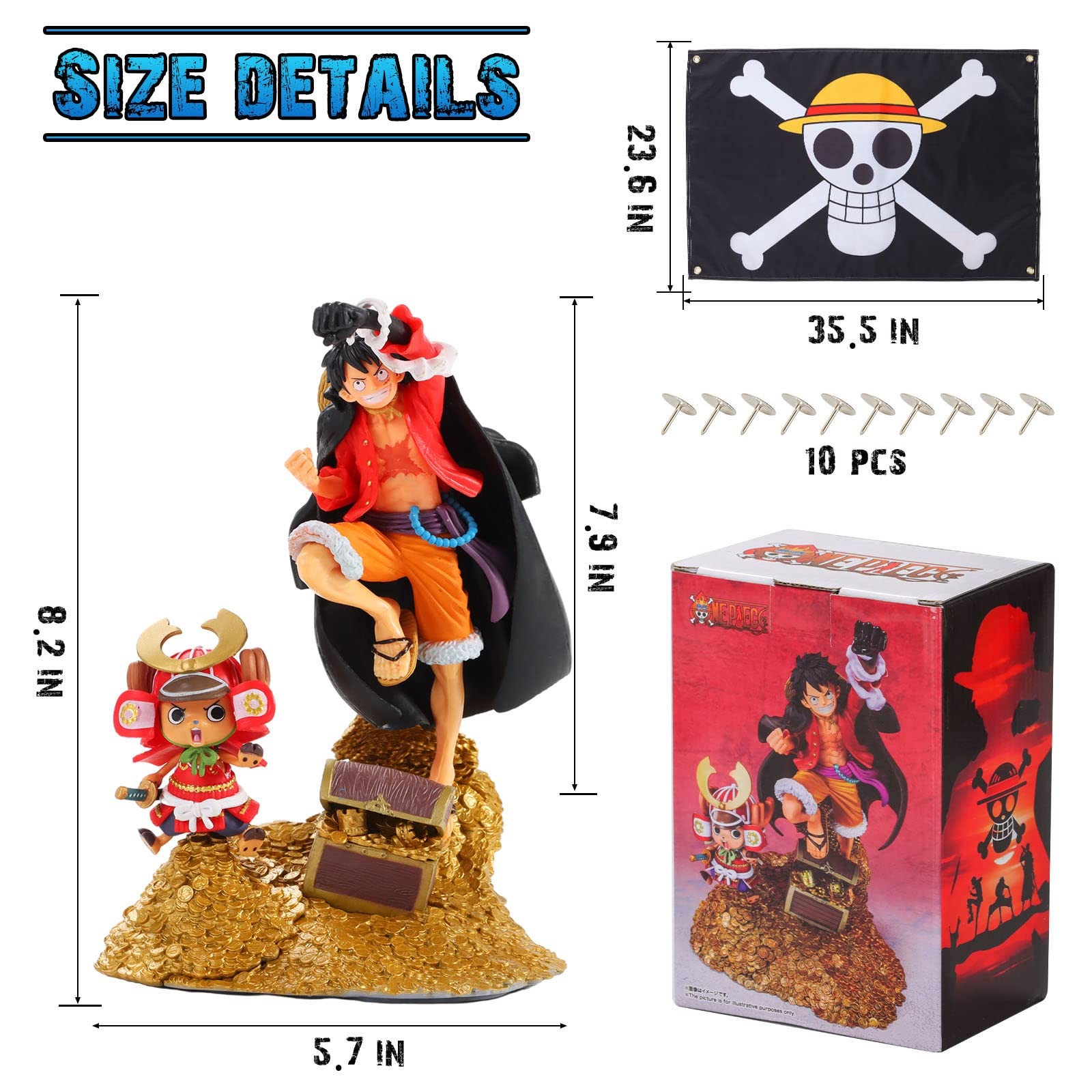 KEFULDA One Piece Luffy Action Figure Set with Flag for Anime Fans