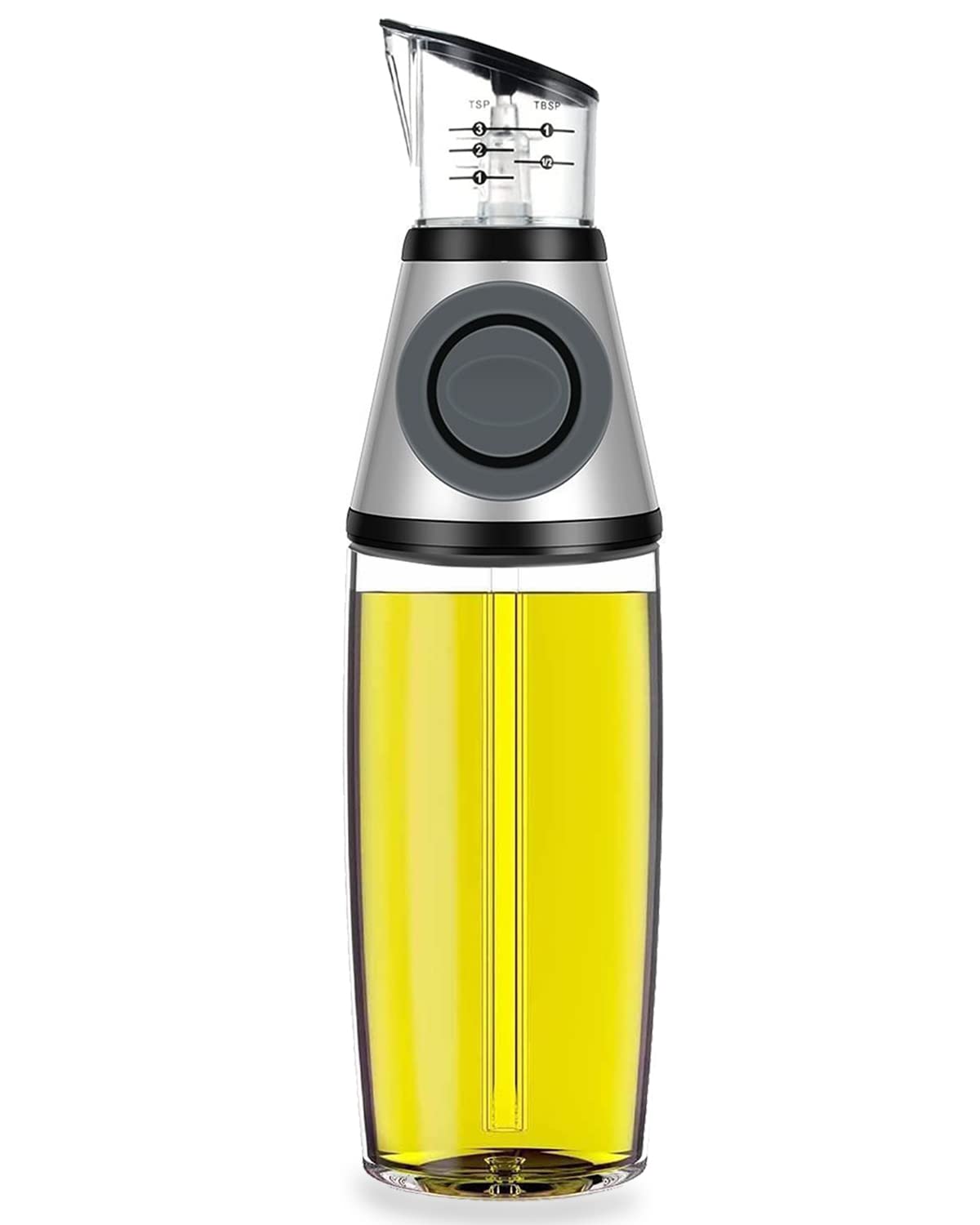 KITWILD Oil Dispenser Bottle for Kitchen, 17oz Olive Oil Dispenser, Cooking Oil and Vinegar Dispenser Bottle Oil Sprayer Bottle Clear Glass Refillable with Measuring Scale Pump