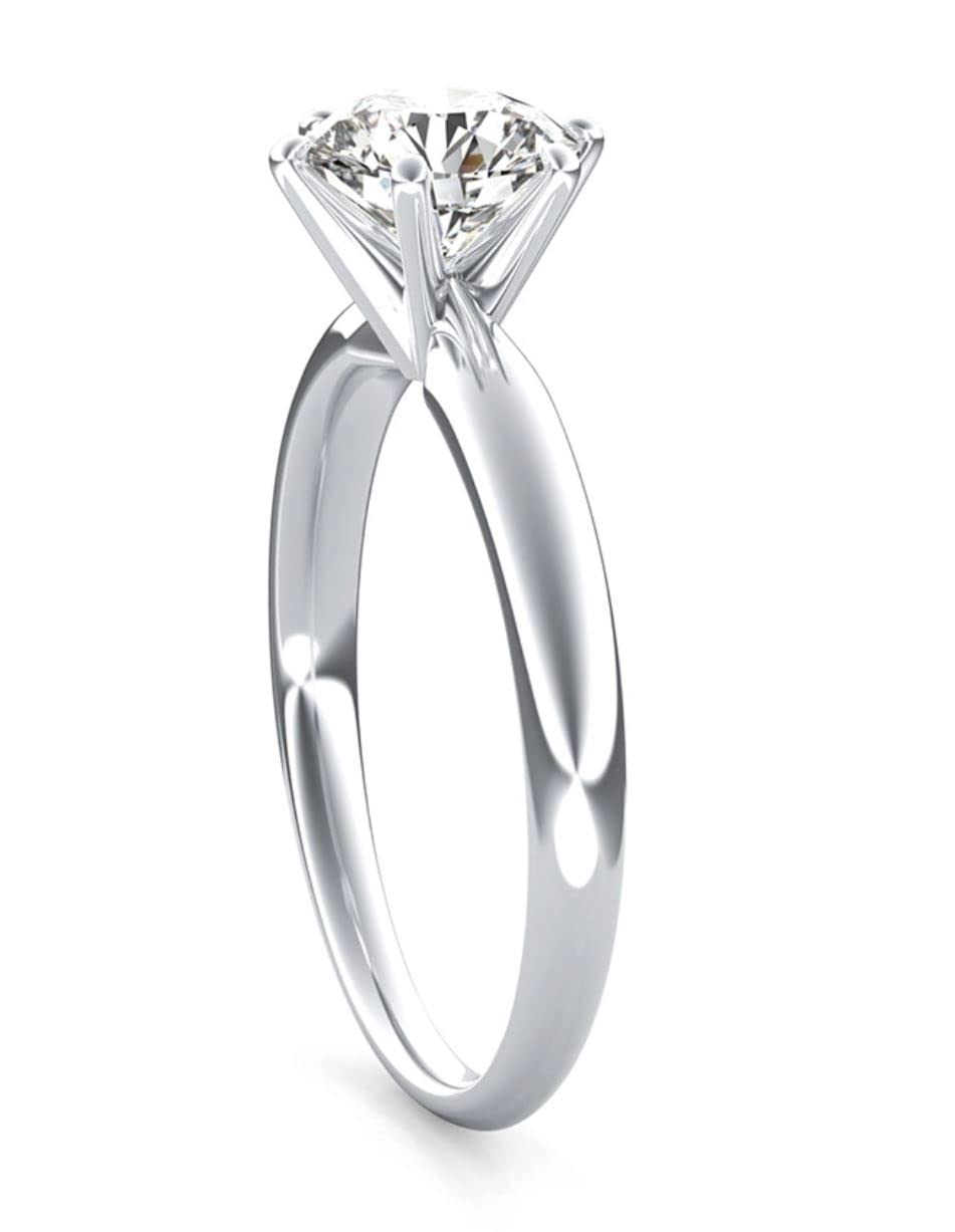 ISAAC WOLF 2 Carats Round D VVS1 Genuine Flawless Moissanite Diamond Solitaire Engagement Ring 10K Solid White, Yellow OR Rose GOLD (White Gold, 7)
