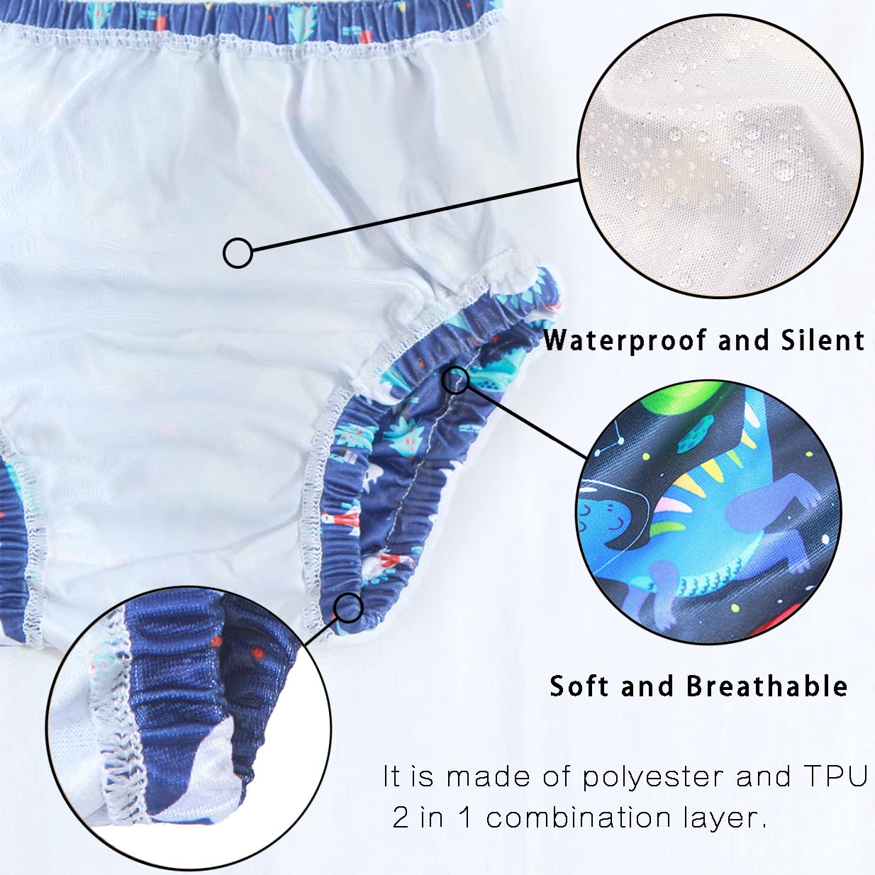 Kwumsy Waterproof Toddler Training Underwear Covers,Plastic Training Pants, Soft and Quiet,Covers for Potty Training Pants or Diaper (4T(6 Count))