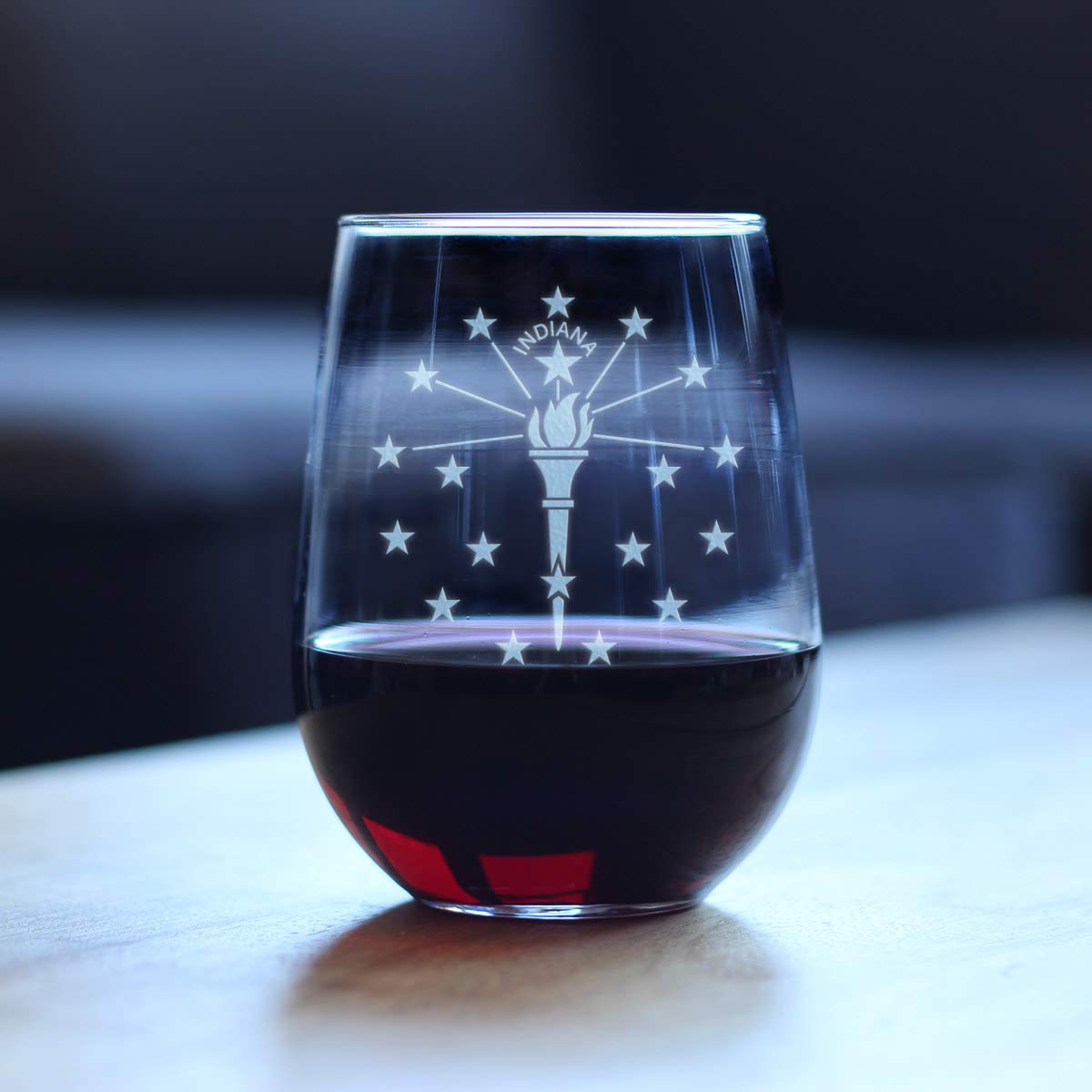 Indiana Flag Stemless Wine Glass - State Themed Drinking Decor and Gifts for Indianan Women & Men - Large 17 Oz Glasses
