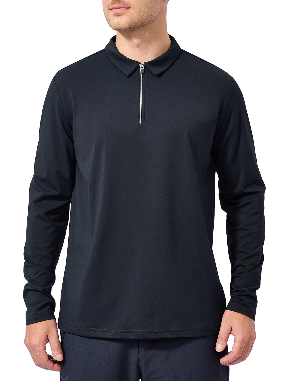 MARAMI Men’s Polo T Shirts - Quarter Zip Pullover Men Long Sleeve Dry Fit Golf Fishing Workout Casual Collared Shirts for Men Navy Blue Size L