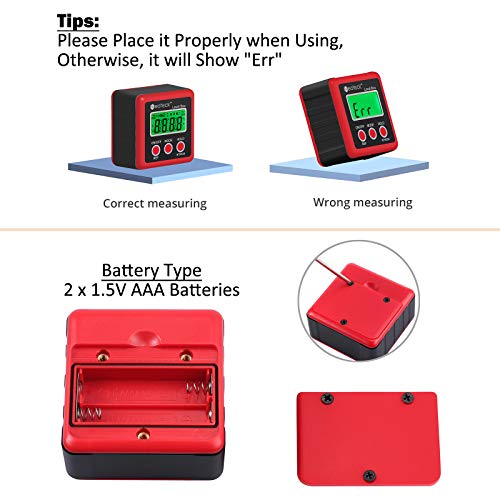 Neoteck Digital Angle Finder, Backlight LCD Digital Angle Gauge Protractor Inclinometer Bevel Box, Magnetic Base, Data Hold, IP54 Dust and Water Resistant- Red