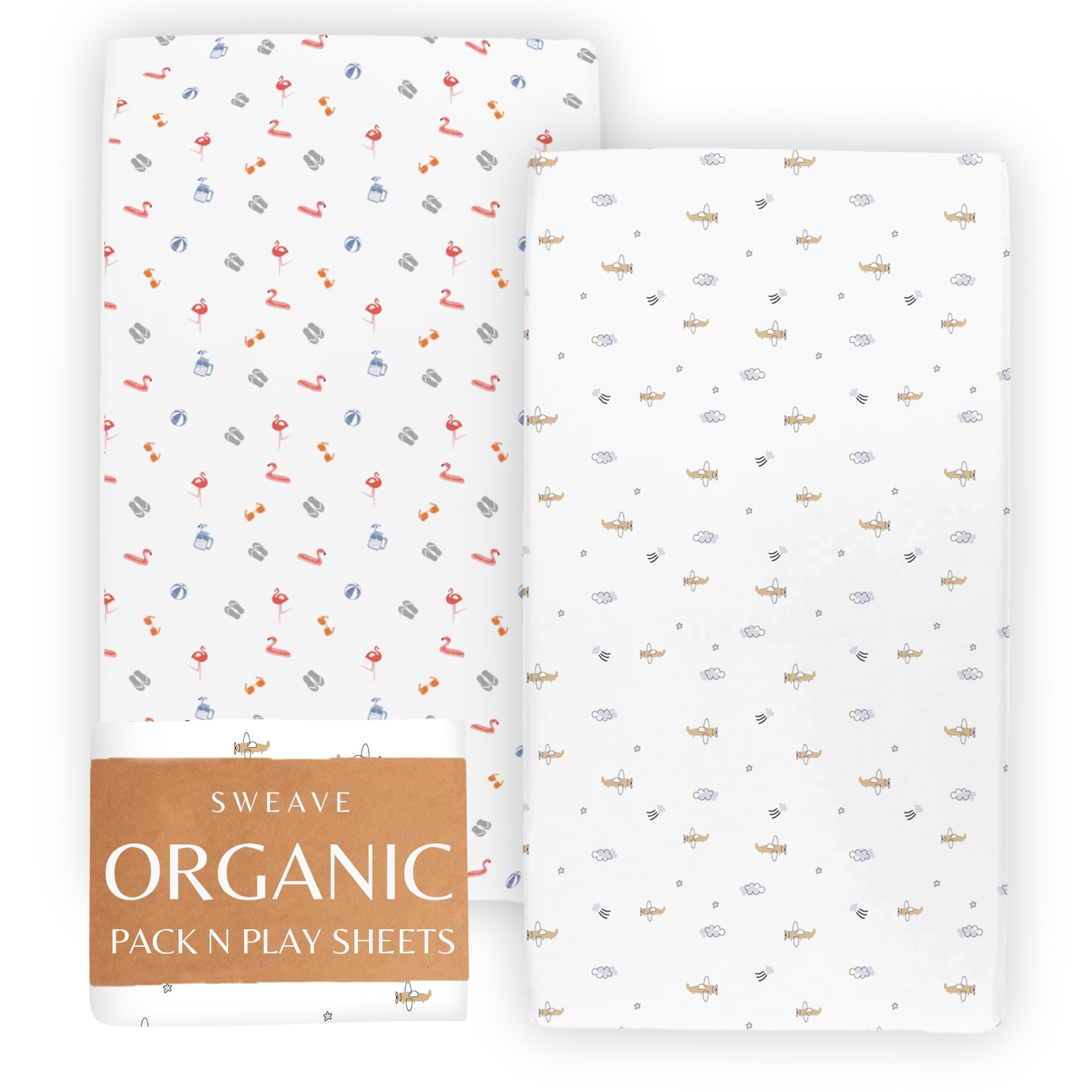 Organic Crib Sheets (2-Pack) - 100% Organic Cotton GOTS Certified, Breathable Crib Sheets, Double-Elastic for Secure Fit, Extra Protection for Your Baby, Cotton Crib Sheets Fitted (28"x52")