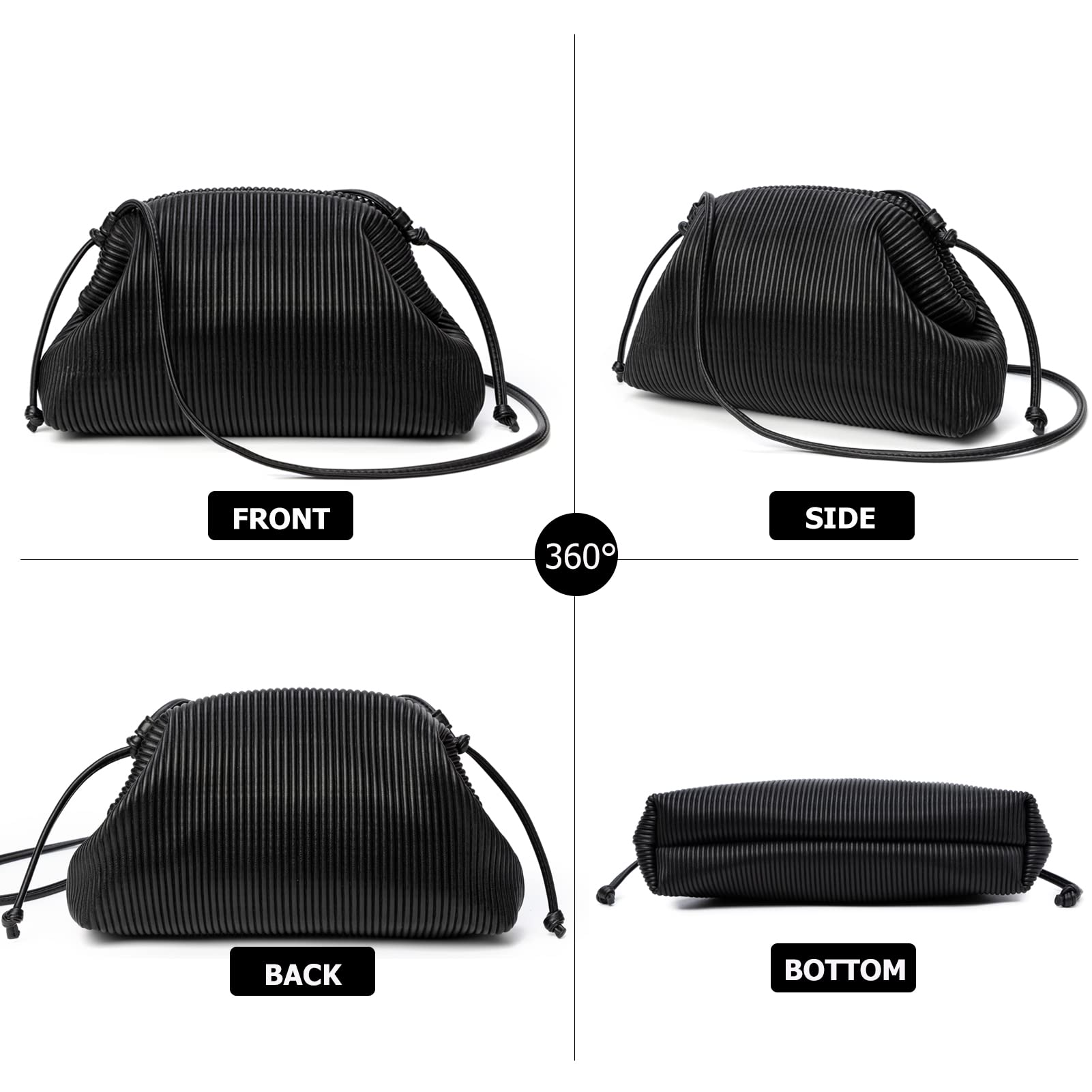 KingTo Clutch Purses for Women, Soft Cloud Bag Fashion Dumpling with Ruched Pouch Handbag for Crossbody Shoulder (Red)