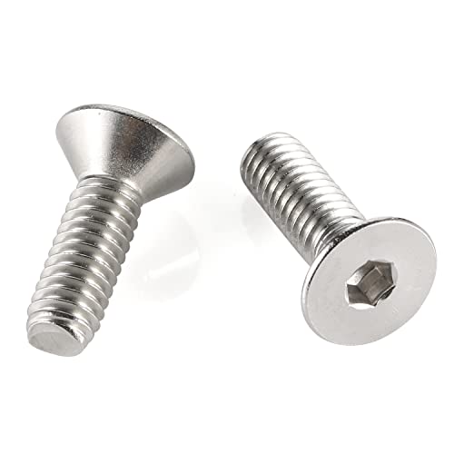 M6-1.0 x 20MM Flat Head Socket Cap Bolts, Allen Socket Drive Full Thread Bolt, Stainless Steel 304(18-8), Bright Finish, Quantity 50