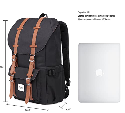 KAUKKO Travel Laptop Backpack Outdoor Rucksack Causal backpack Fits 15.6"(Nylon Black)