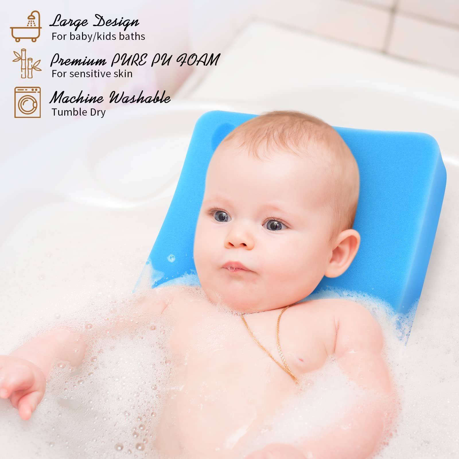 KECUCO Baby Bath Cushion, Baby Bath Sponge for Bathing Infant Bath Mat Newborn Bath Baby Essentials - Excellent Foam Odor Free (Blue)