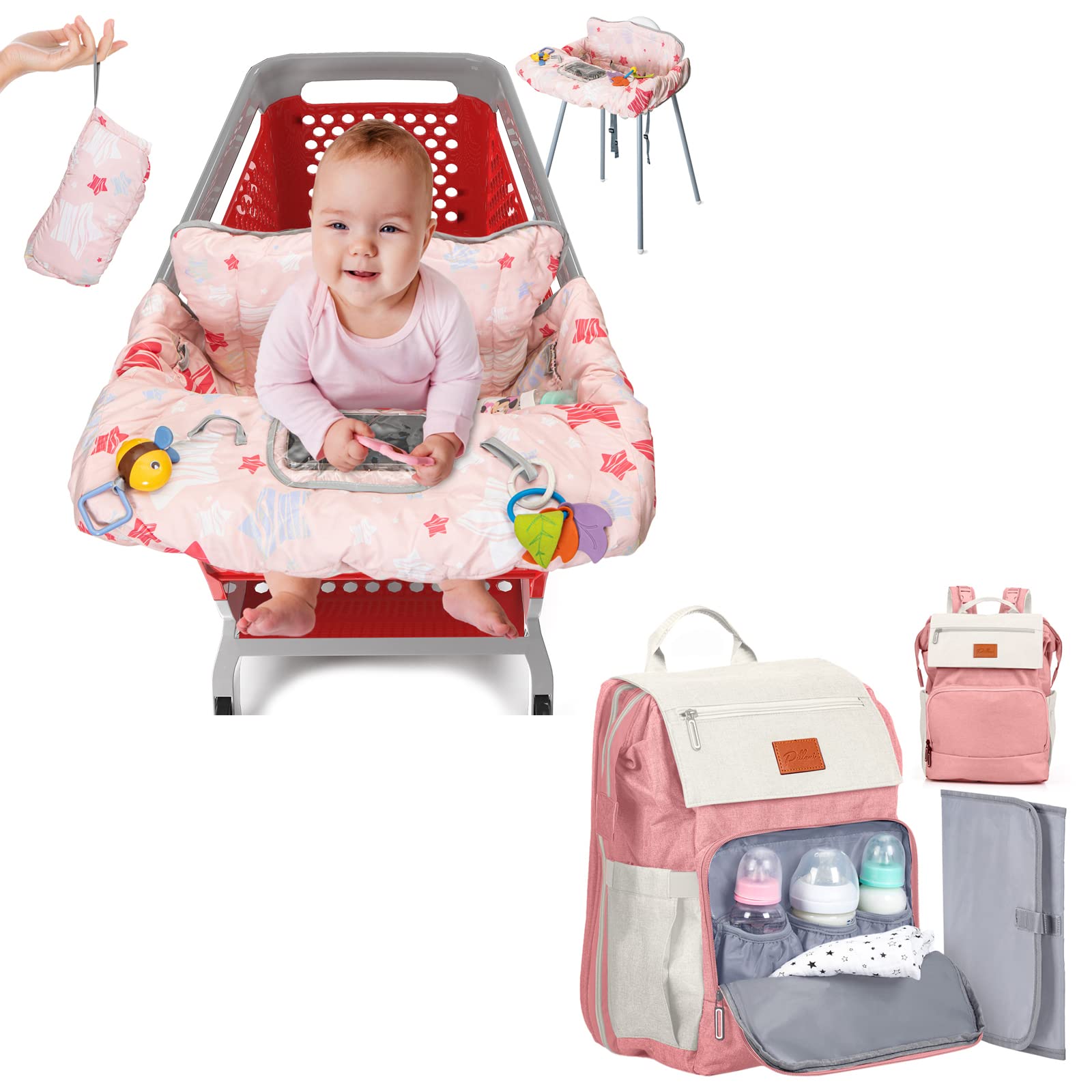 PILLANI Baby Essentials: Seat Cover & Diaper Bag for Girls