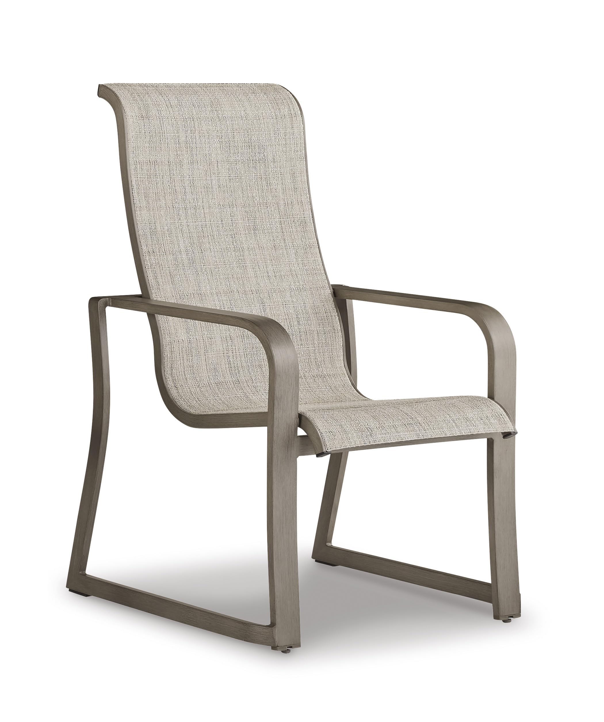Signature Design by Ashley Beach Front Casual Outdoor Stackable Faux Leather Sling Arm Chair, Set of 4, Light Brown