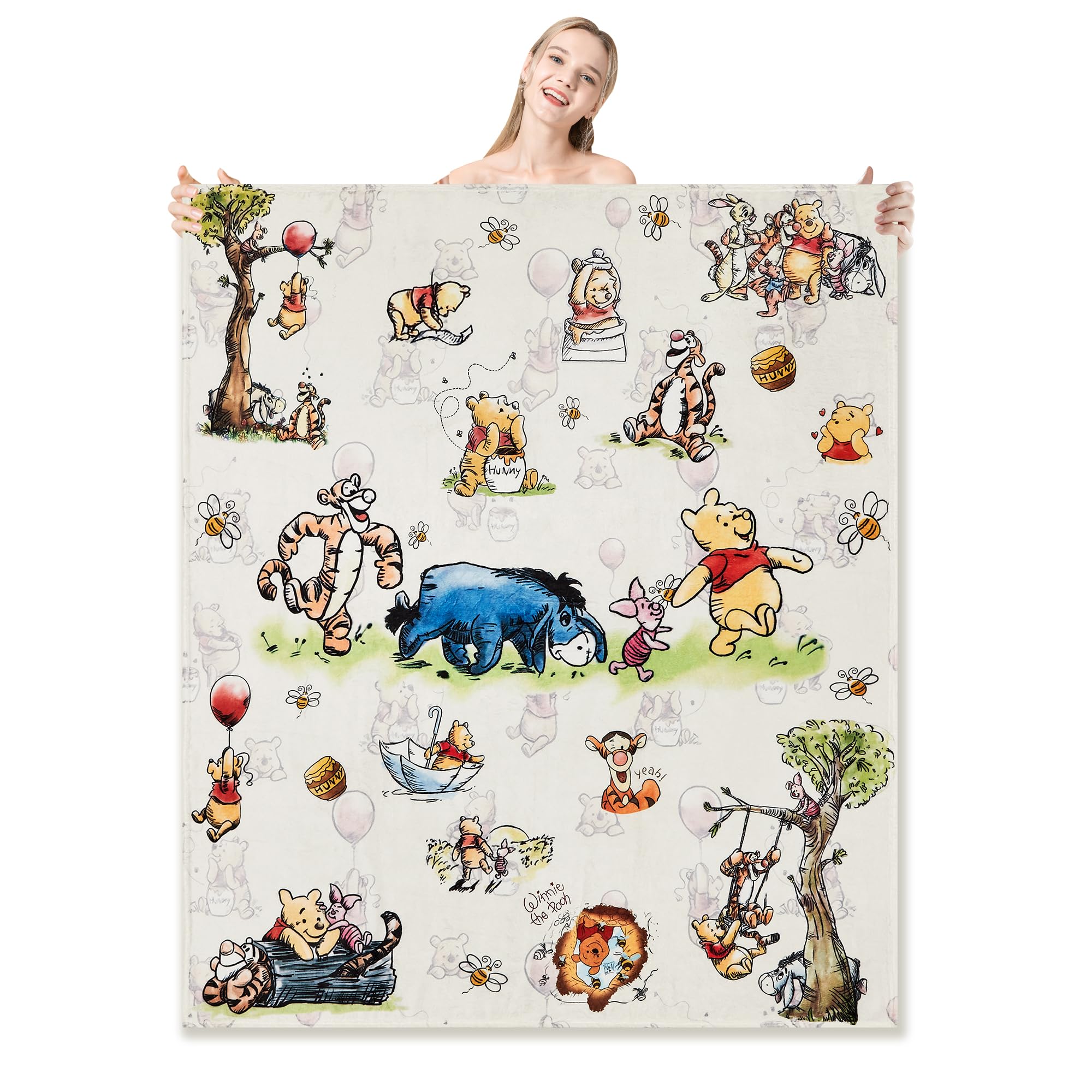 Pooh Bear Throw Blanket for Couch,Soft and Cozy Lightweight Plush Bed Blankets for Women,Fall Bear Theme Blanket Decor for Sofa Chair All Season Use,Thin Warm Blanket 50"x60"