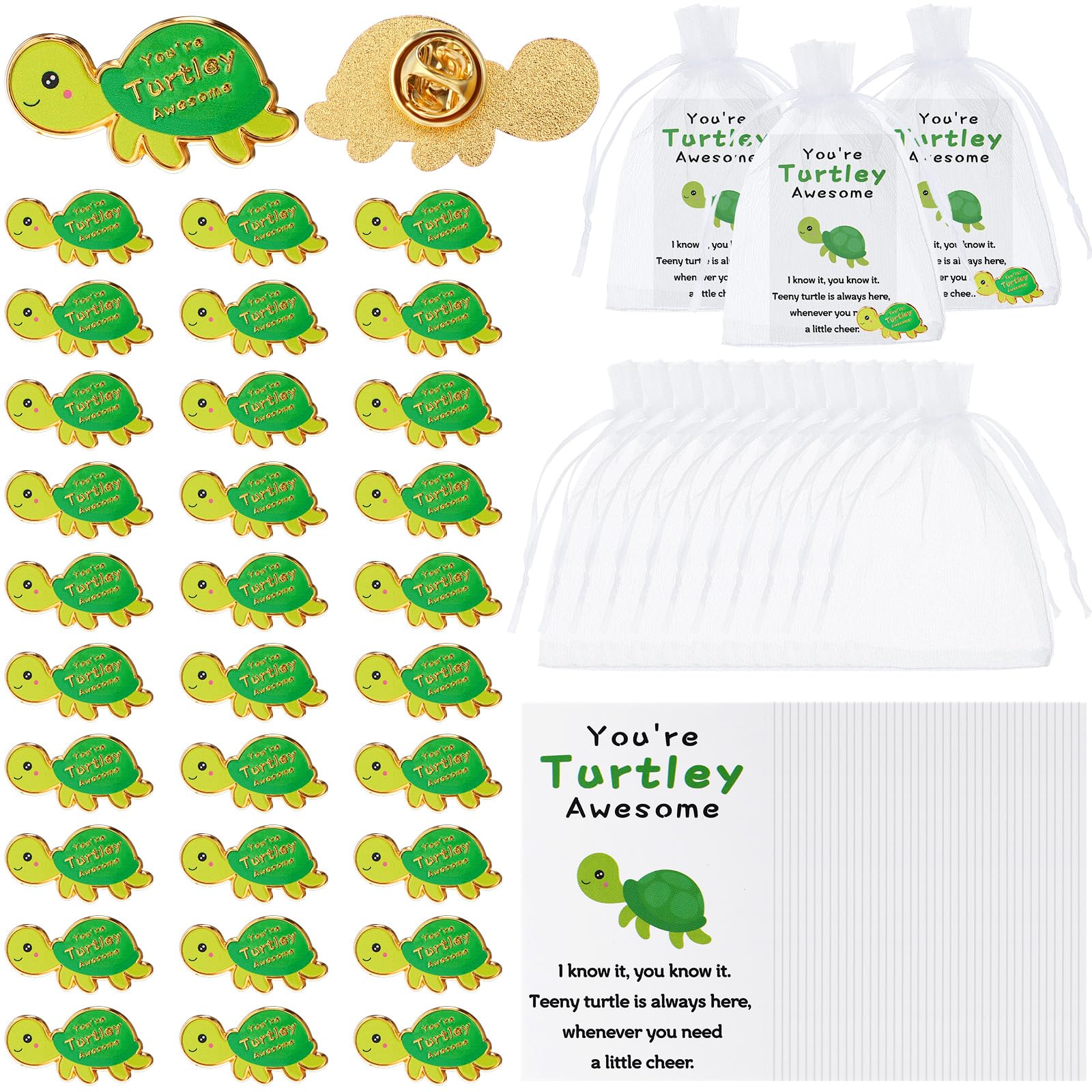 Maysing 30 Sets Employee Appreciation Gifts Bulk Positive Turtle Pins You're Awesome Inspirational Notecard Thank You Gift for Coworker Staff Volunteer Teacher Students Pocket Favor