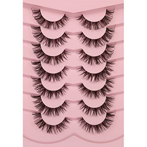 Pooplunch False Eyelashes Cat Eye Look DIY Cluster Lash Natural Flares Extension-Look Wispy Short Faux Mink Lashes Fake Eyelash Strips 7 Pairs Multipack