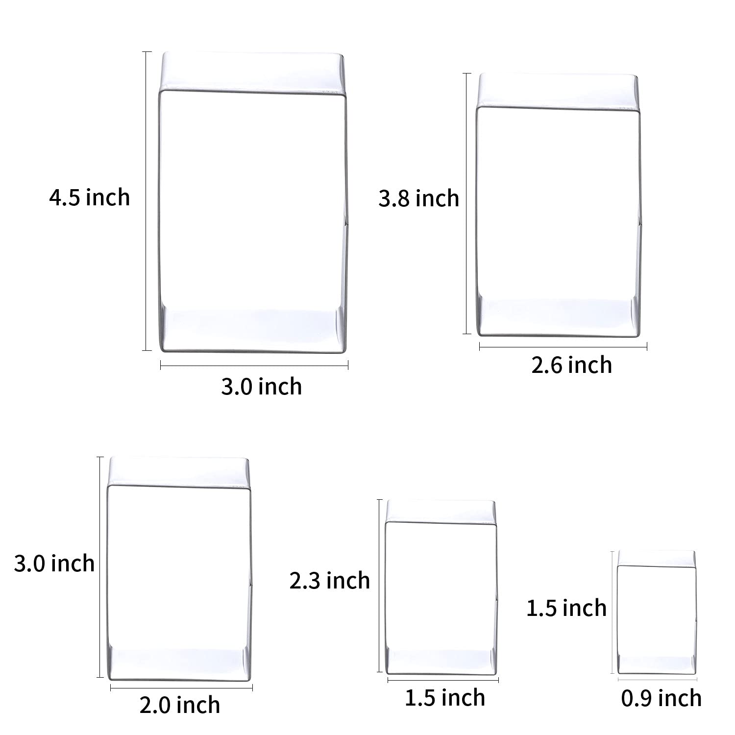 Kyerbaino 5Pcs Rectangle Cookie Cutter Set, Stainless Steel Biscuit Baking Molds Fondant Cake Cookie Cutter Rectangle Shaped Cutter