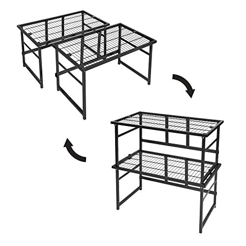 Origami R1 Stackable Storage Shelf, Collapsible/Foldable Steel Shelving Holds up to 150 Pounds (Per Rack), Modular Heavy Duty Garage Storage & Organization Utility Shelf (2-Pack) (Black, R1)
