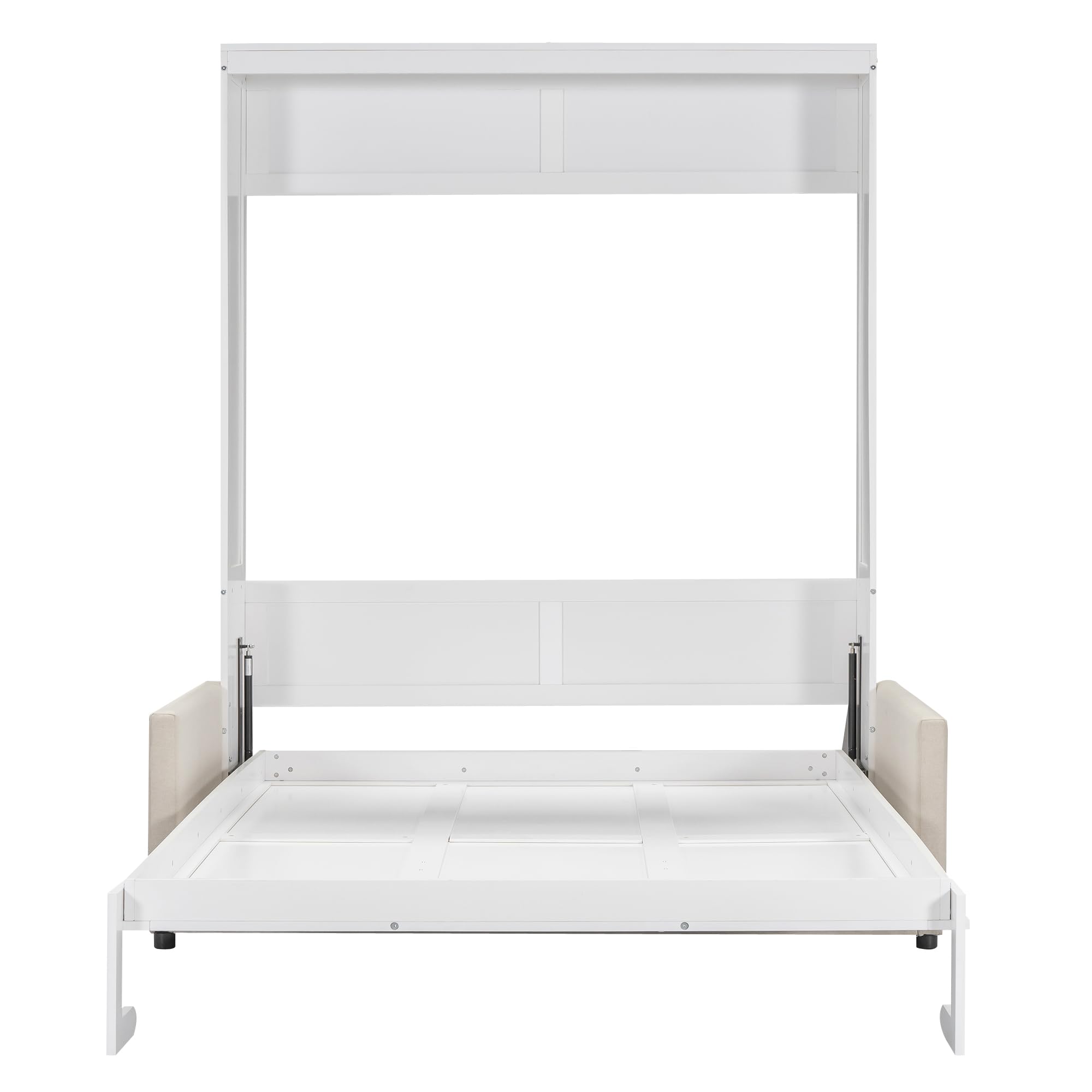 LZ LEISURE ZONE Queen Size Murphy Bed, Wooden Queen Murphy Bed with Cushion, Wall Bed with Sofa for Home Office or Small Room, White