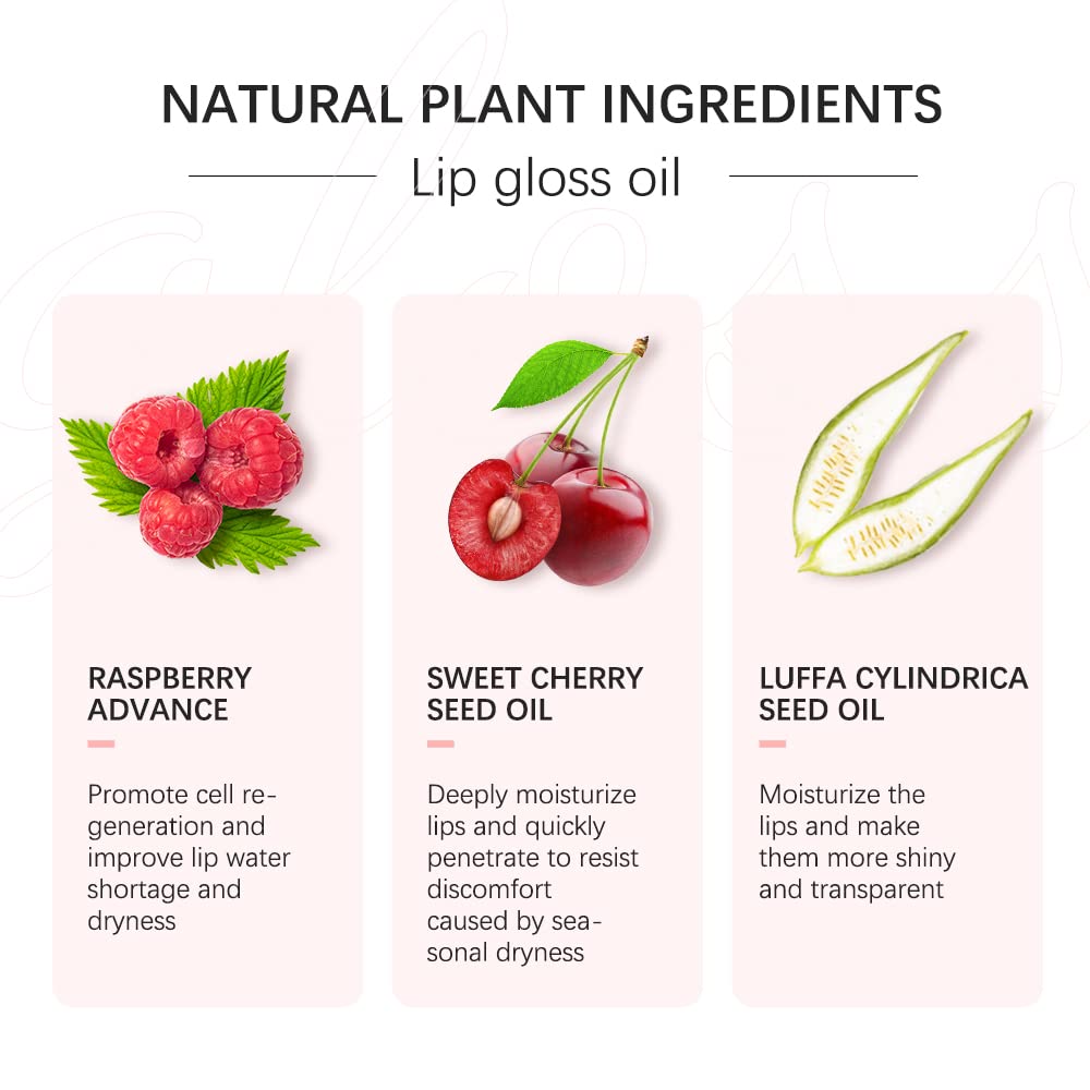 Hydrating Lip Glow Oil, Moisturizing Lip Gloss, Plumping Lip Oil, Non-Sticky Long Lasting Lip Oil Gloss, Transparent Lip Oil Tinted, Reduce lip lines (Raspberry(#007))