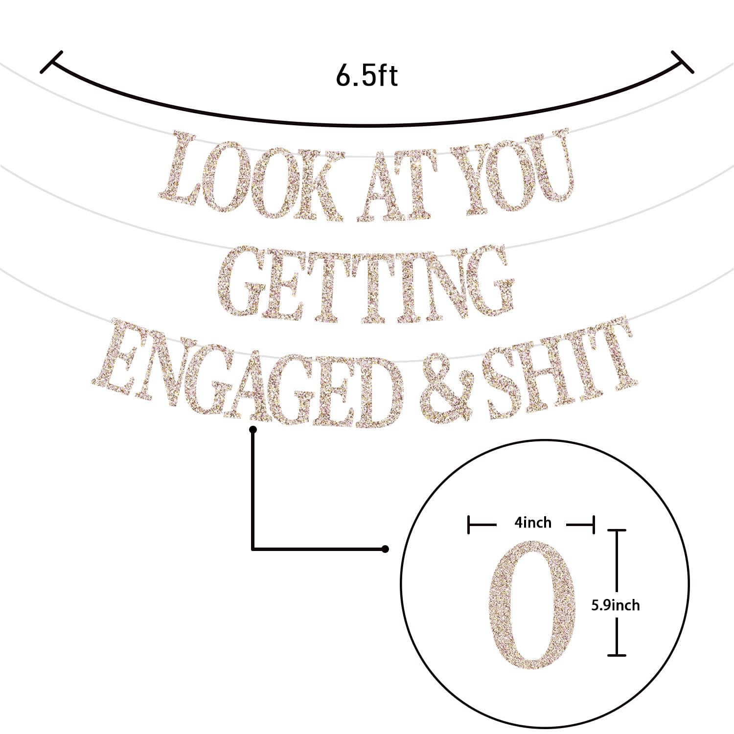 Look At You Getting Engaged & Shit Banner, Happy Engagement Banner, Bridal Shower/Wedding/Engagement/Bachelorette Party Decorations Supplies Glitter