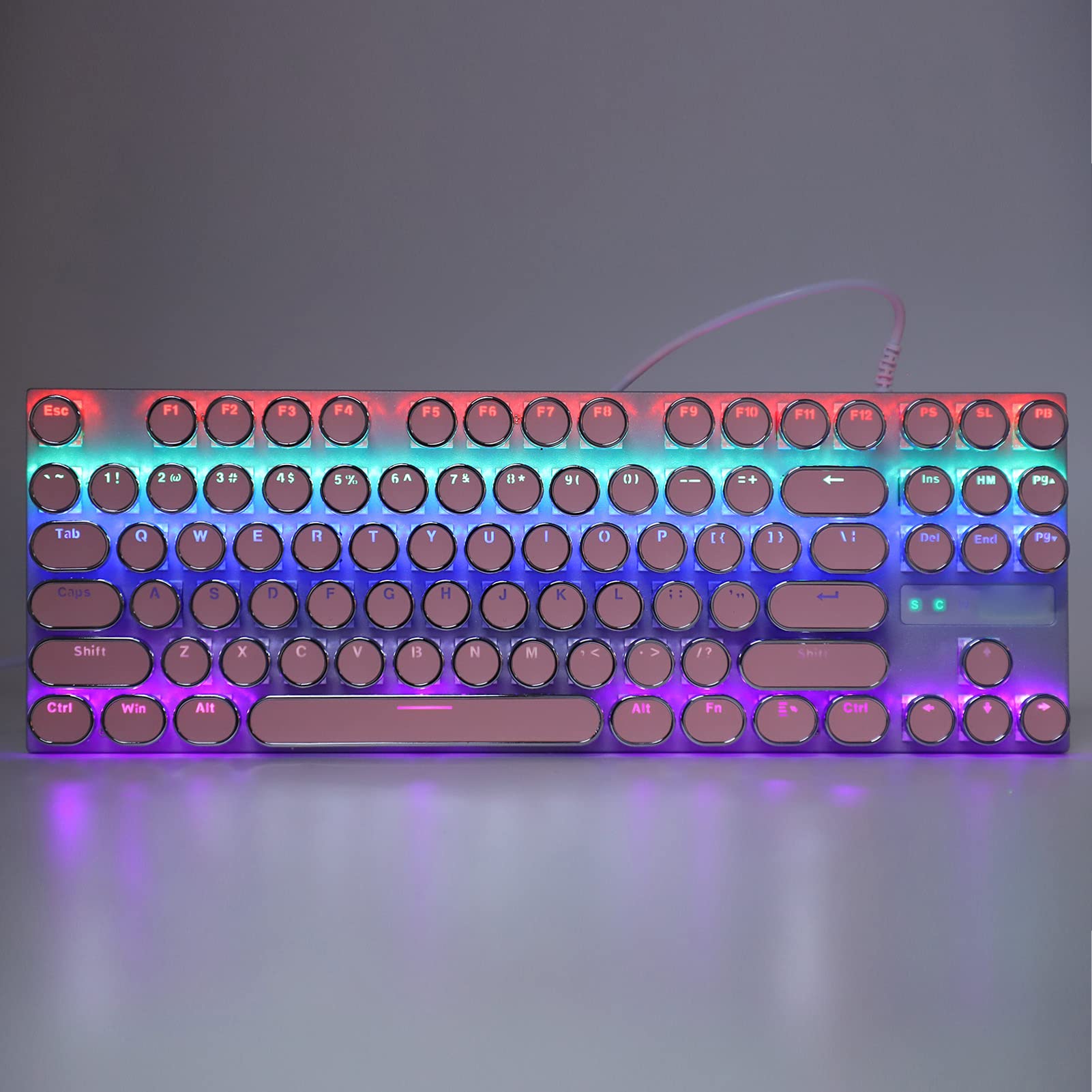 Mechanical Gaming Keyboard, Red Switch Mechanical Keyboard, 87 Key Ergonomic Computer Keyboard, with 26 RGB Backlit USB Interface for Windows(Pink Electroplating Punk)