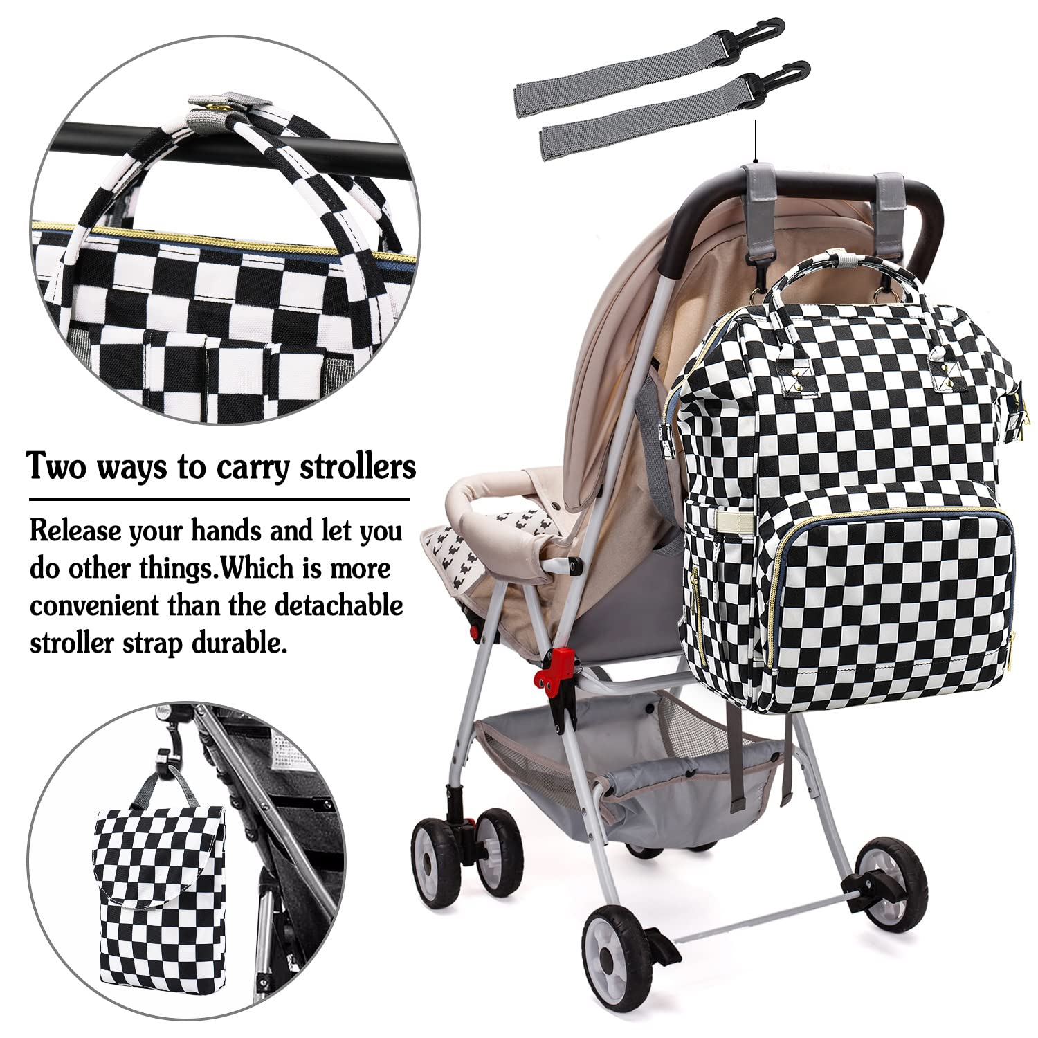 MCWTH Checkered Sunflower Diaper Bag Backpack Set for Baby Girls Mom, Large Capacity Multi-Function Nappy Bags Organizer