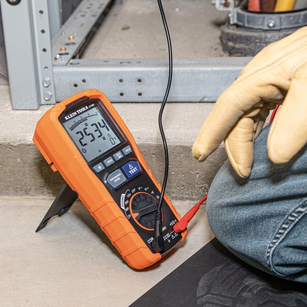 Klein Tools ET600 Multimeter, Megohmmeter Insulation Tester, 4000 Ohms Resistance, 125V/250V/500V/1000V, Auto-Ranging TRMS Multimeter,Orange/Black