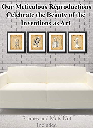 Original Science Lab Equipment Patent Prints - Set of Four Photos (8x10) Unframed - Makes Great Classroom Laboratory Decor and Gift Under $20 for Scientists Chemistry Decor