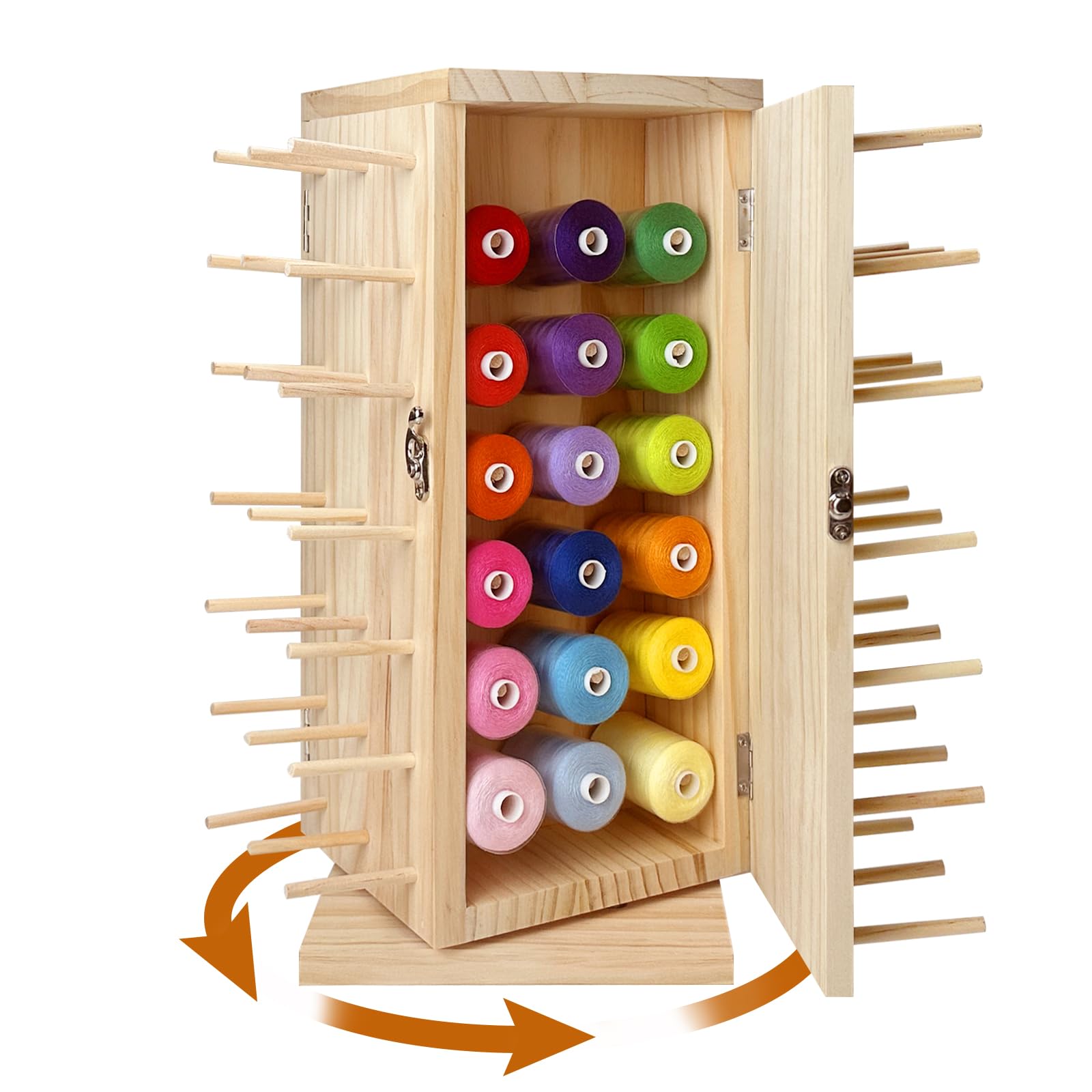 Modelfurny 120 Spools Wooden Thread Holder 360°Rotating Embroidery Thread Organizer,Double Doors Thread Rack/Thread Stand,Diy Spools Thread Braiding Holder Storage for Sewing,Quilting,Hair-Braiding