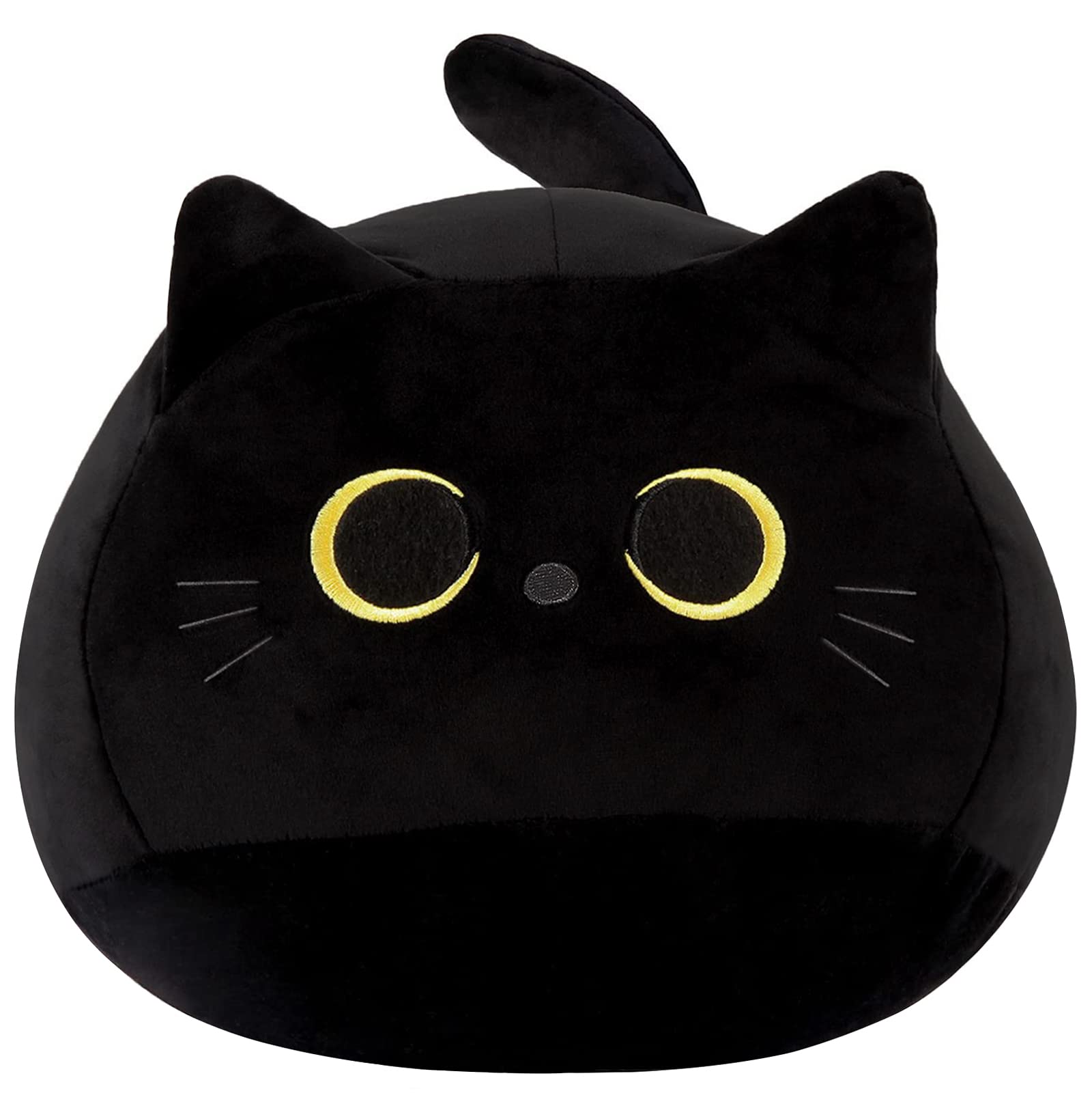 KWQBWQF Black Cat Plush Toy 16'' Black Cat Pillow, Soft Stuffed Cat Plush Doll, Plushie Cat Pillow Cat Stuffed Animals for Kids Birthday Girlfriend Valentines Gift