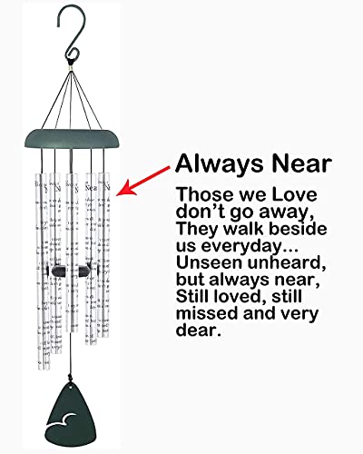 Memorial Wind Chimes Gift Set for Loss of a Loved one Silver 35" Long deep Tones Chimes Always Near Poem Remembrance/Memorial Chimes Gift Set, Sympathy Card and Gift Box Included