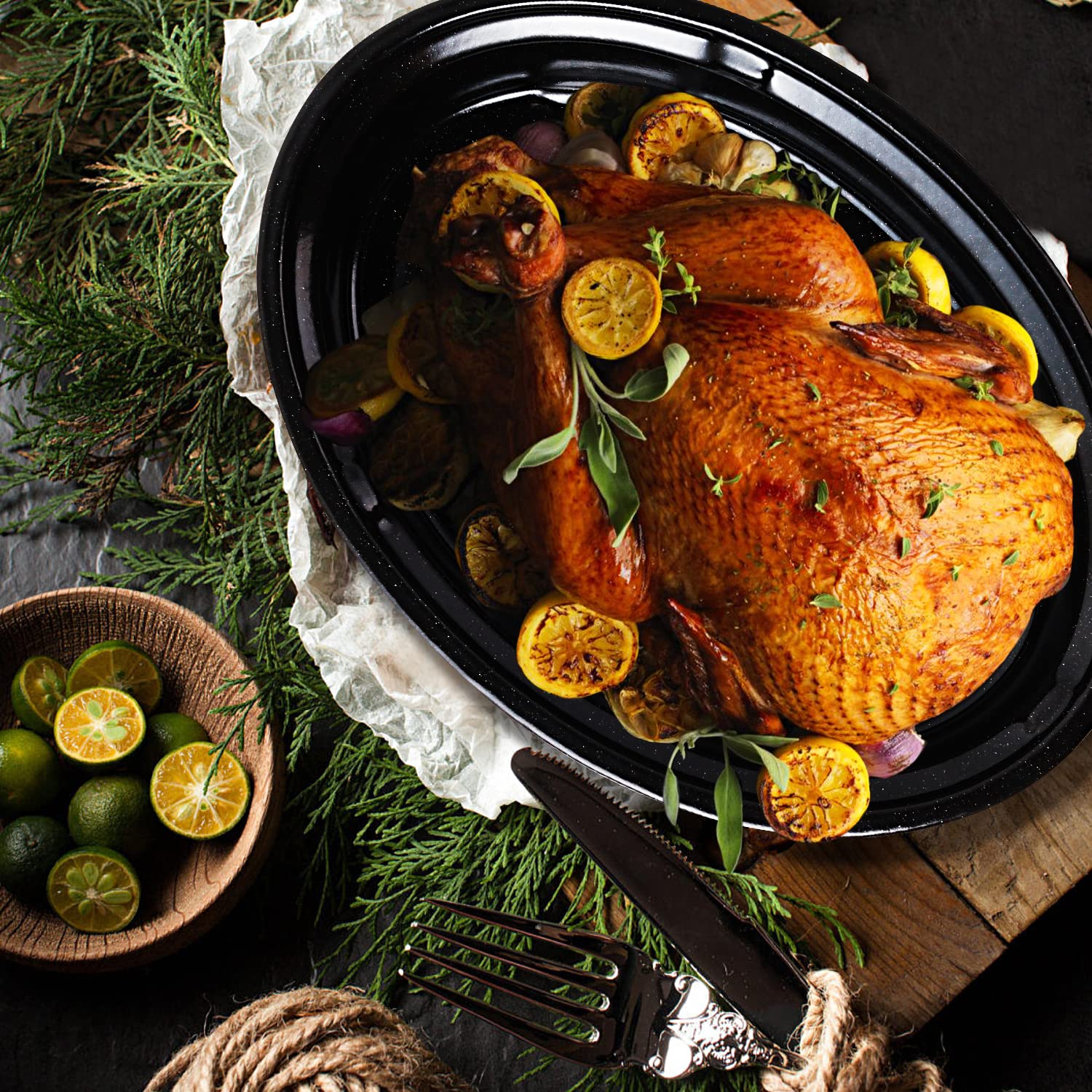 Letschef Roasting Pan 11Lb 15.7 inch Oval Enamel Oven Roaster Pan with Lid for Turkey Chicken Cookware PFOA free