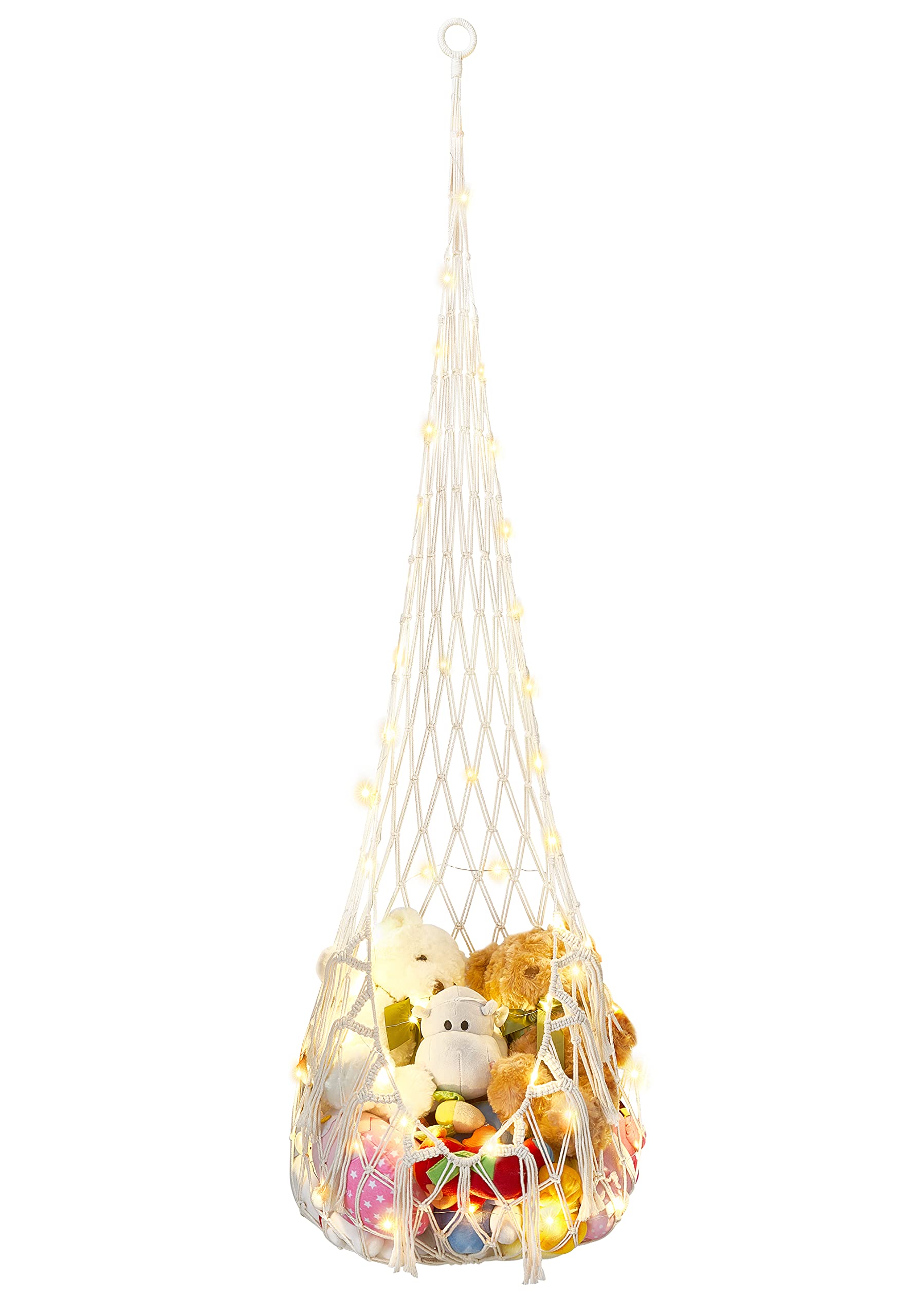 Mkono Stuffed Animal Net or Hammock Macrame One-Hook Hanging Toy Storage Holder for Stuffed Animals Boho Decor Plushies Display Organizer Wall and Ceiling Hanging Net for Nursery Kid Room Playroom