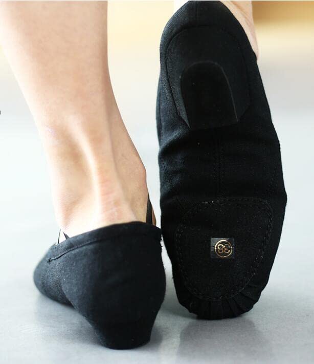 inupon Womens Canvas Ballet Dance Shoes for Teaching Low Heel Black Beginner Ballroom Shoes(8.5, Black)