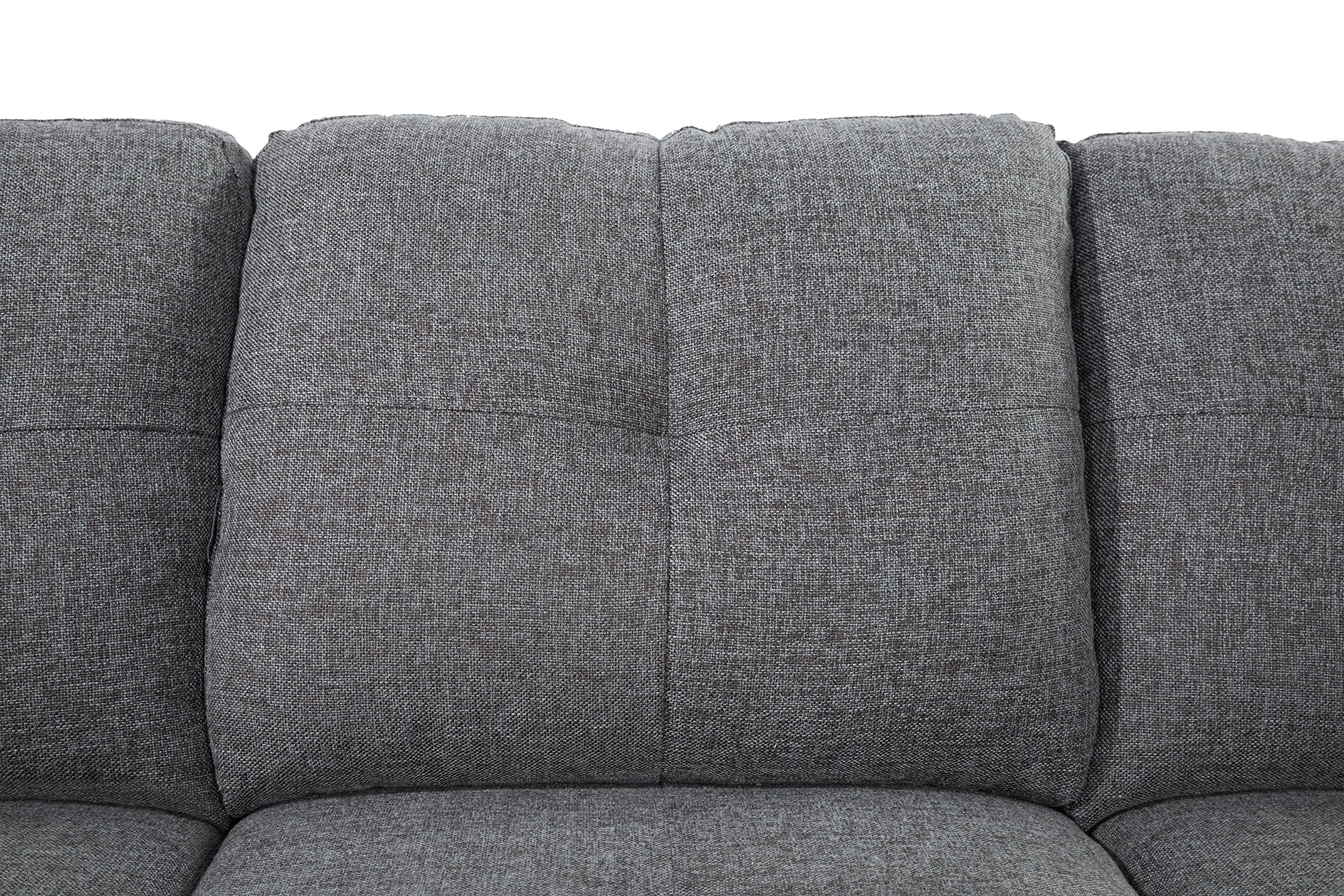 LOPOO 97" Linen Fabric L-Shaped Modular Sectional Sofa, Left-Facing Upholstered Couch with 69" Chaise Lounge, Button Tufted Design, Foldable Backrest with Cup Holders, Grey Living Room Furniture Set