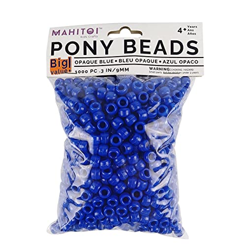 MAHITOI 1000-PC Opaque Blue Pony Beads Bag, Great Craft Projects for All Ages, Craft Projects of Bead Jewelry, Ornaments, Key Chains, Hair Beading, Round with Center Hole, 9mm Diameter, DIY Face Mask