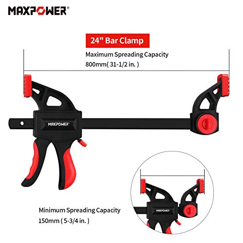 MAXPOWER 24-inch Bar Clamp and 31-inch Spreader for Woodworking, Quick Release Wood Clamps Set, Pack of 4