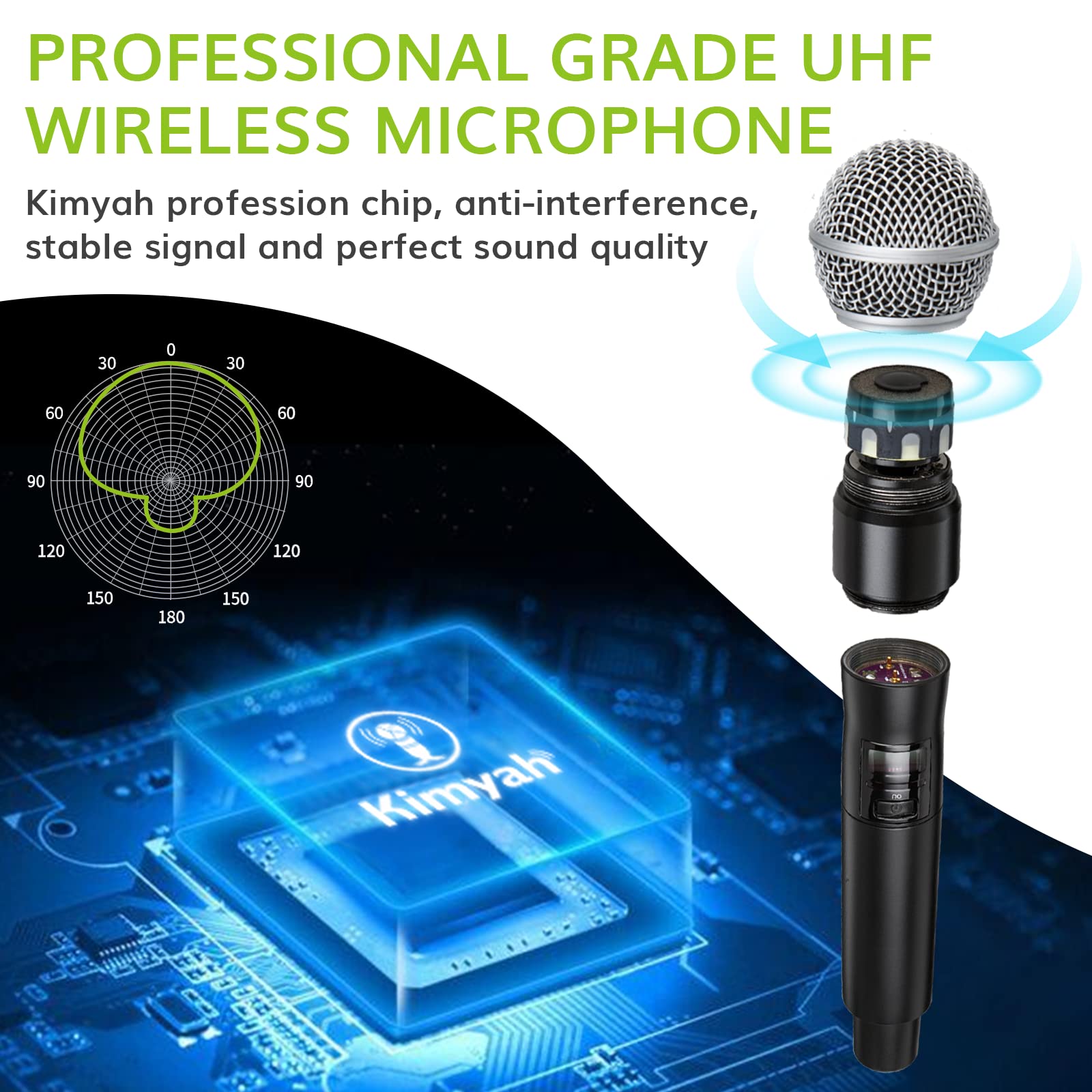 Kimyah True Diversity 492ft Wireless Handheld Microphone System, 100 Channels UHF Cordless Microphone for singing, Auto IR Connect Microphone Wireless & System Suitable for Church, Wedding,DJ, Karaoke
